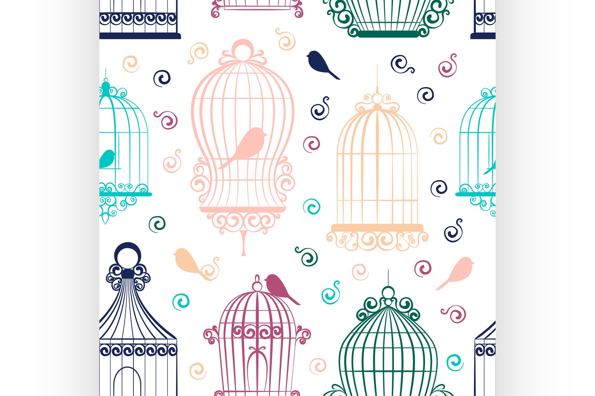 Vintage bird cages pattern (739736) | Illustrations | Design Bundles