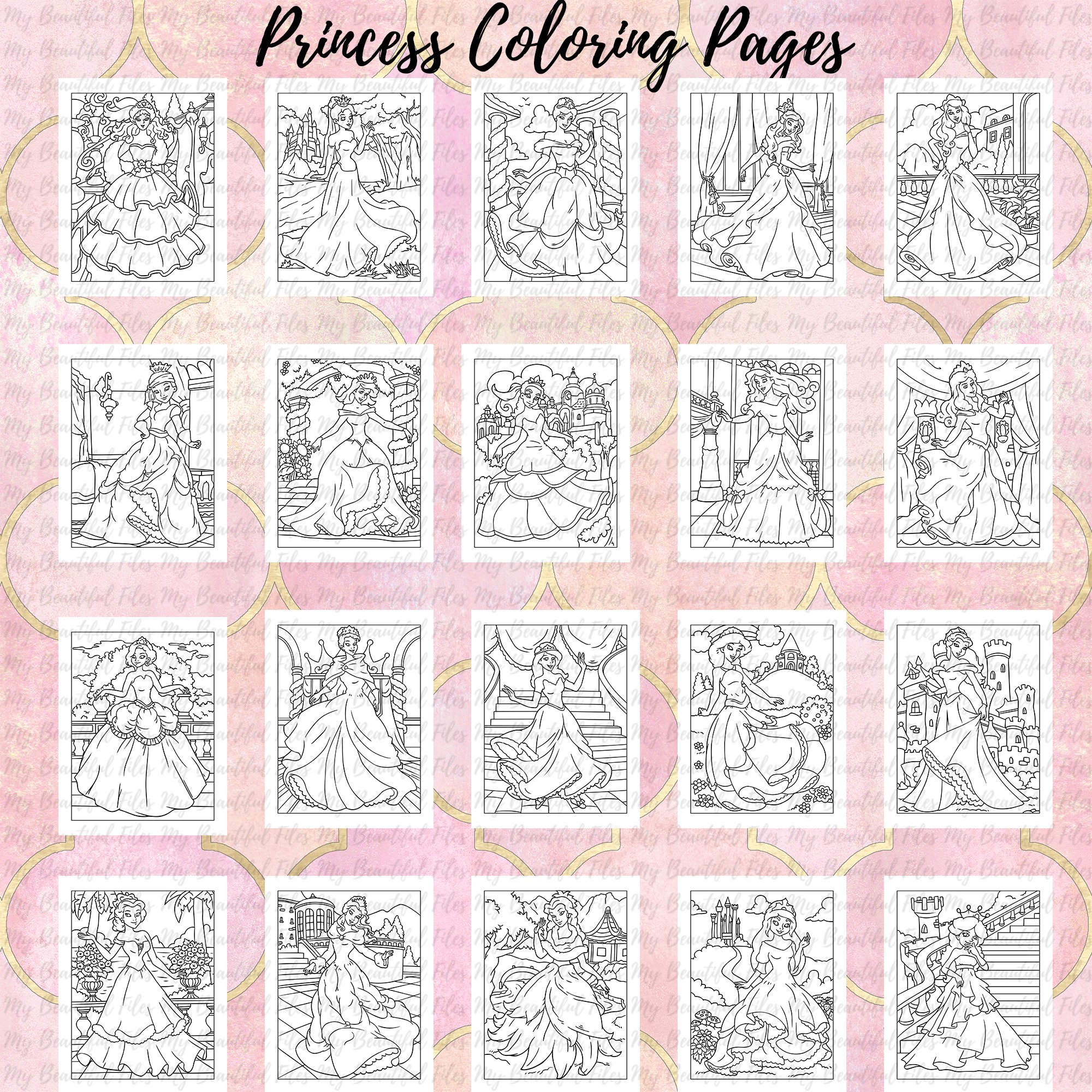 Princess Coloring Pages (844514) | Illustrations | Design Bundles