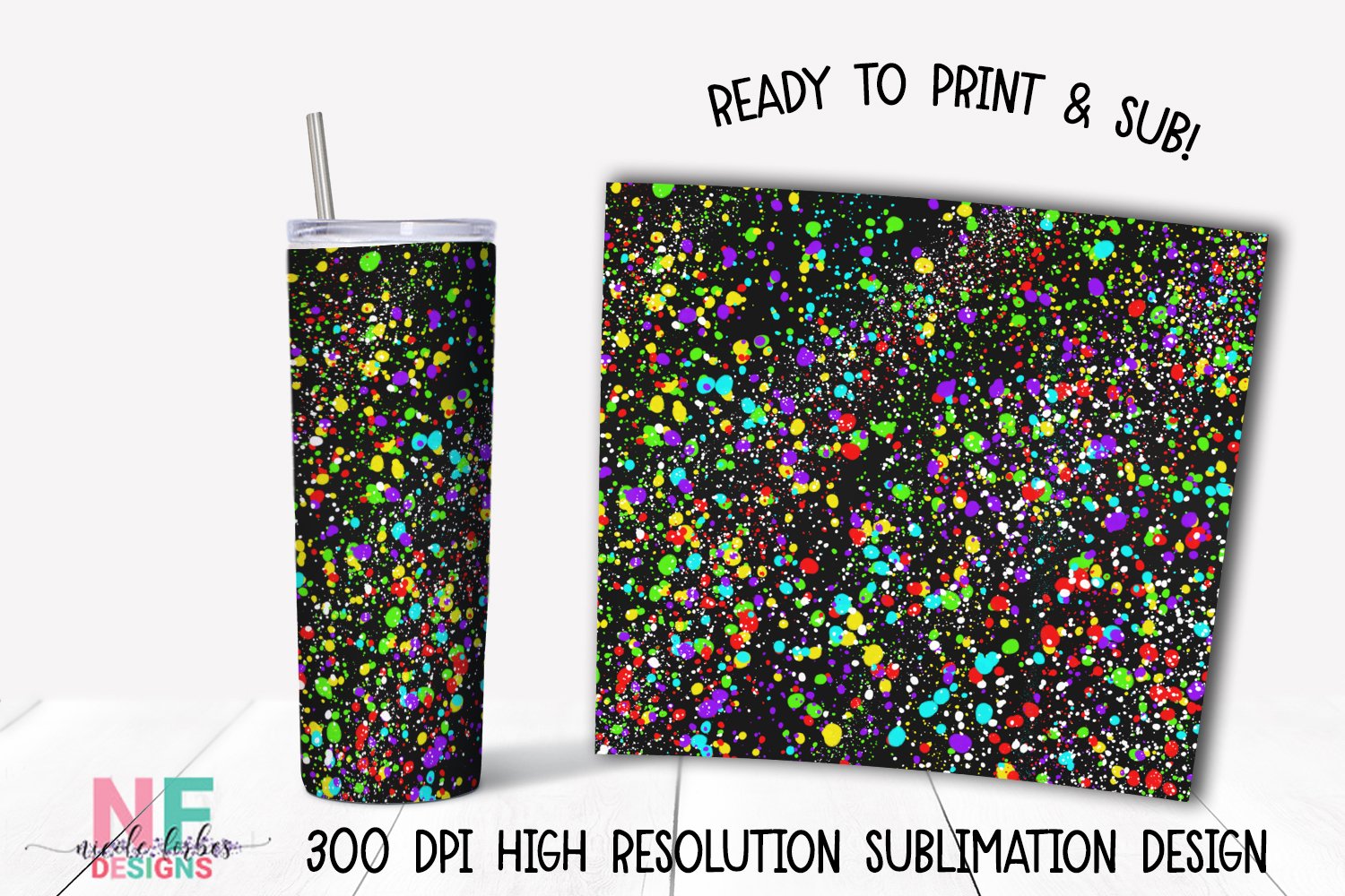Black Paint Splatter Sublimation Tumbler (1139749) | Sublimation ...