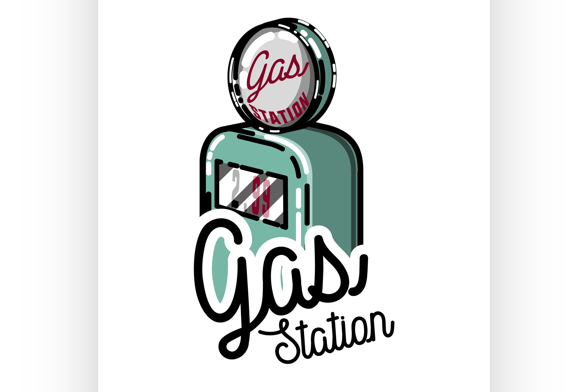 Color vintage gas station emblem (678446) | Illustrations | Design Bundles