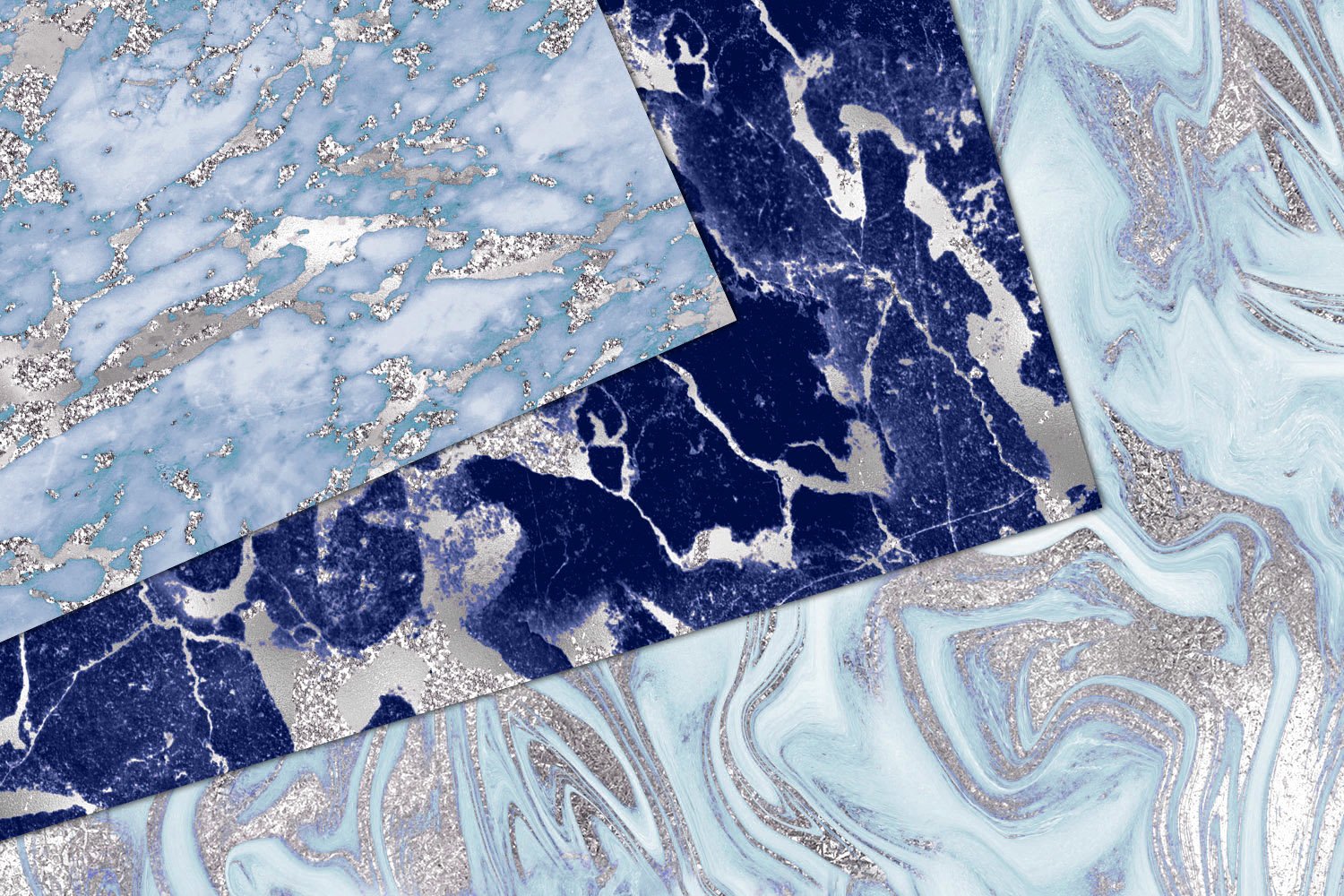 Blue and Silver Marble Digital Paper (580750) | Textures | Design Bundles