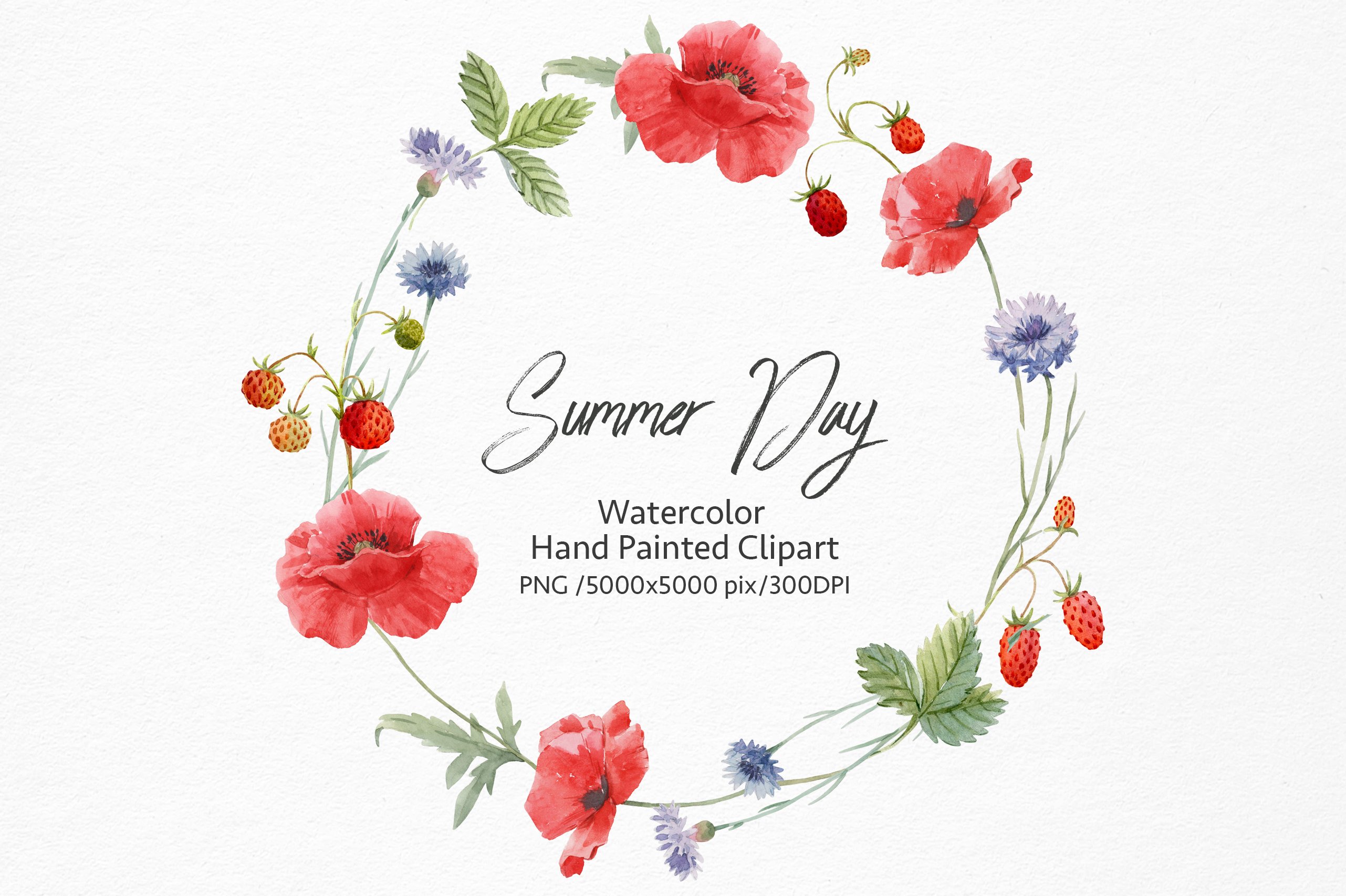 Watercolor floral wreath. Flowers red poppy