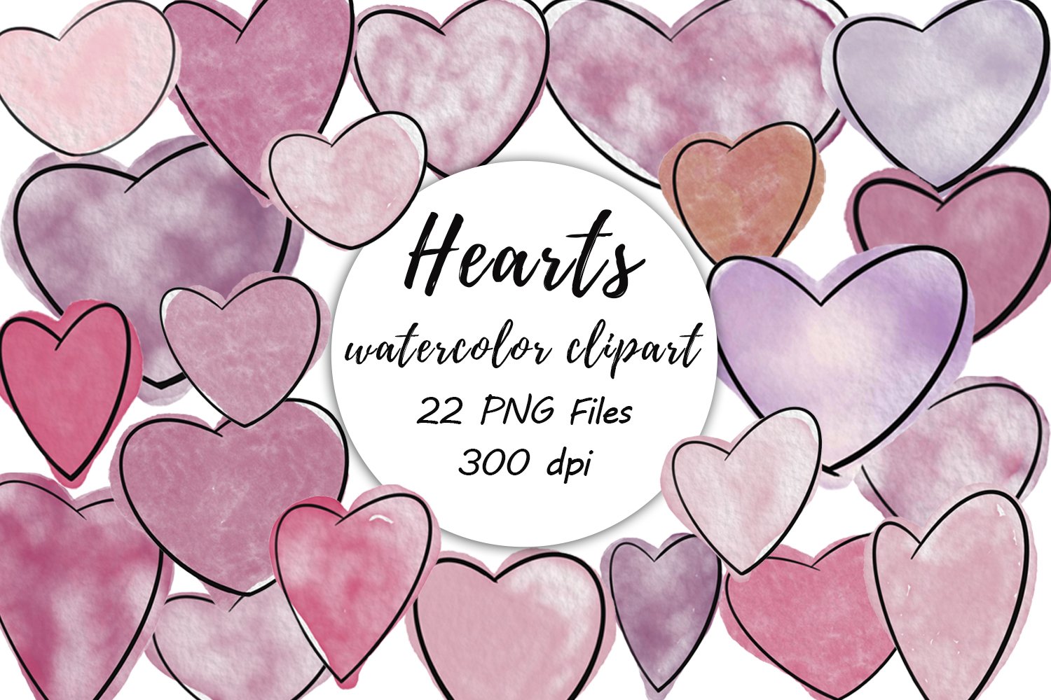 Watercolor pink pastel hearts Clipart, Instant download png (1760751 ...