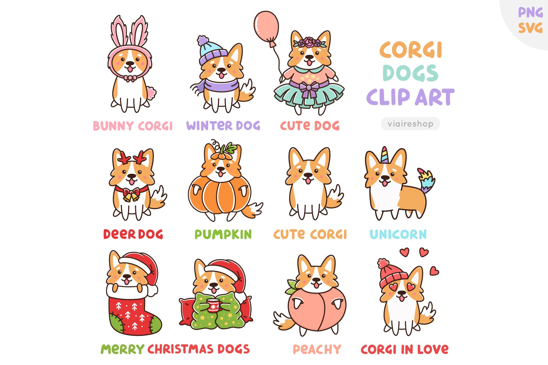 Christmas Corgi Clip Art