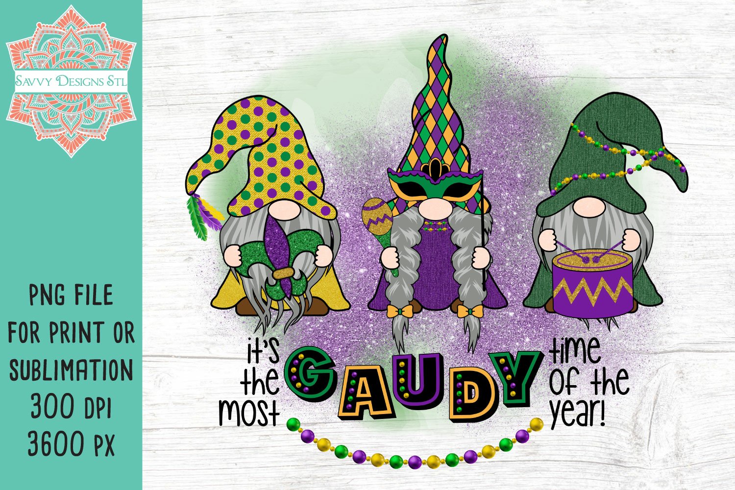 Gaudy Time of the Year Mardi Gras Gnomes for Sub or Print