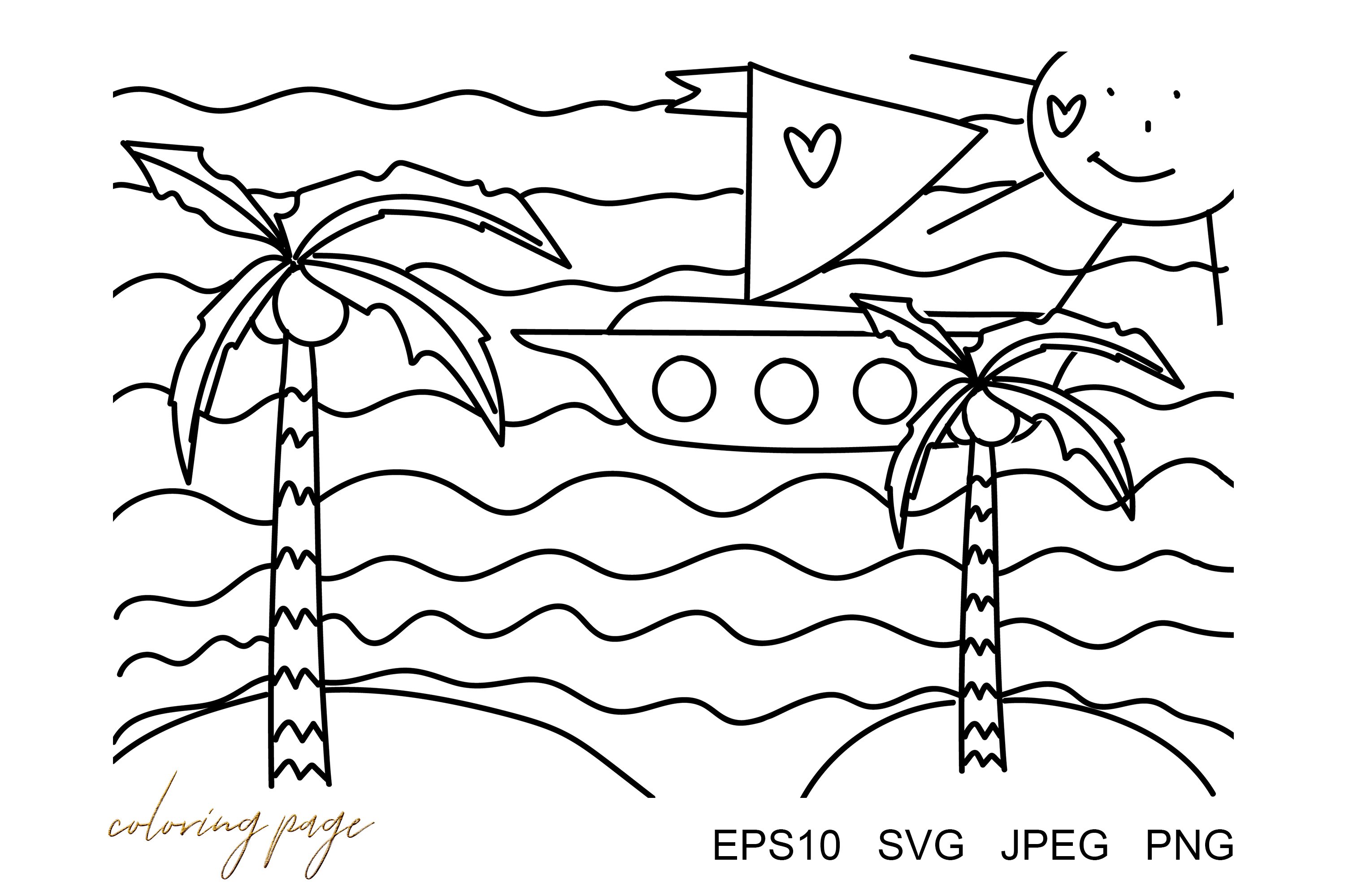 Summer And Sea Coloring Page (1380589) | Printables | Design Bundles