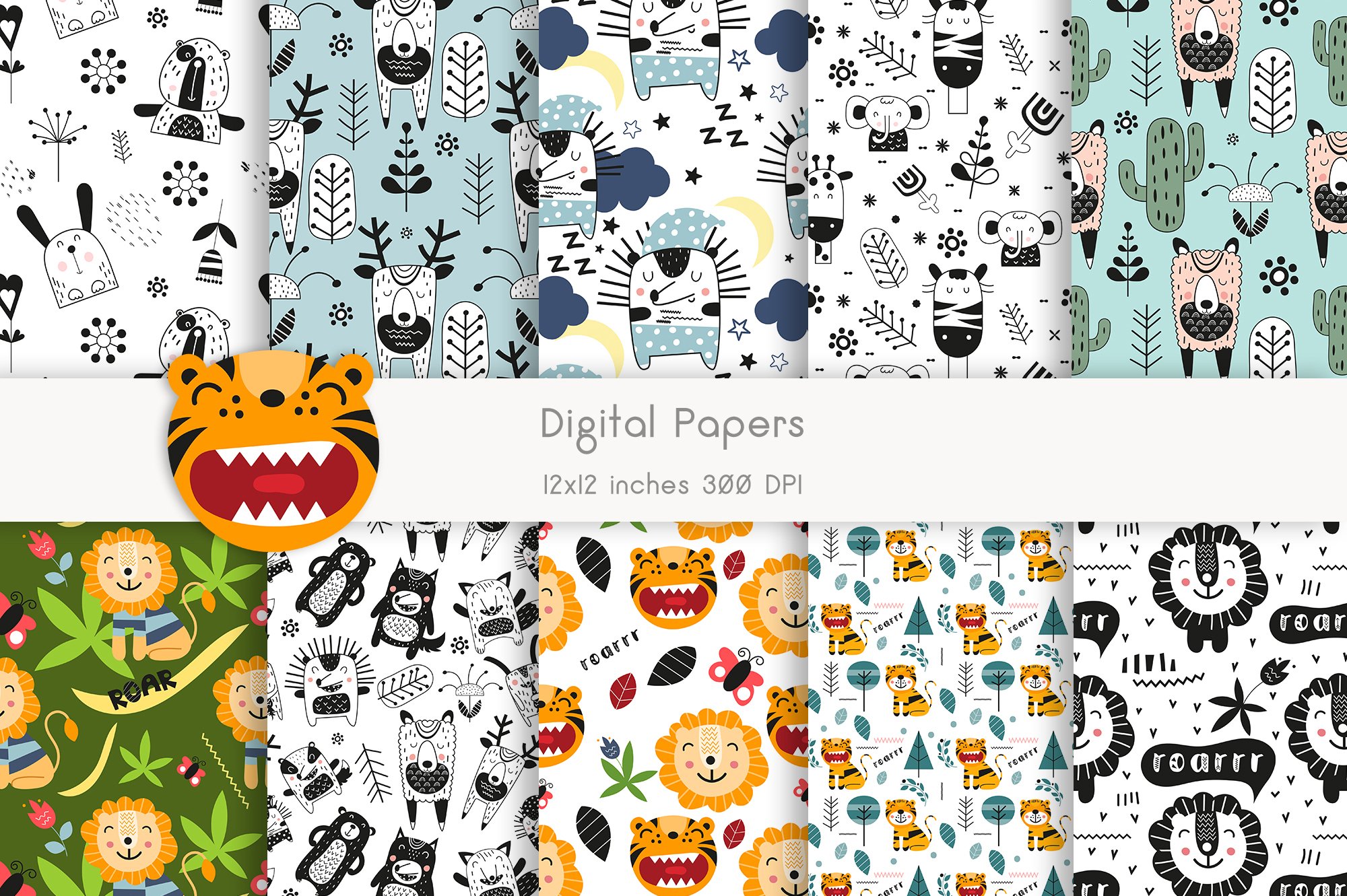Jungle Animals Digital Paper Pack, Woodland Animals Seamless (1803022 ...