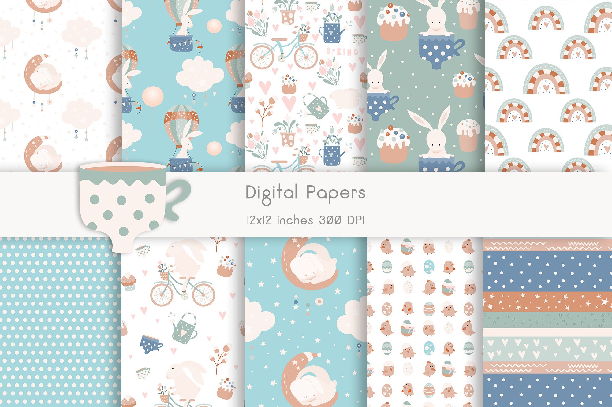 Easter Digital Paper Pack, Easter Bunny Paper (1806755) | Papers ...