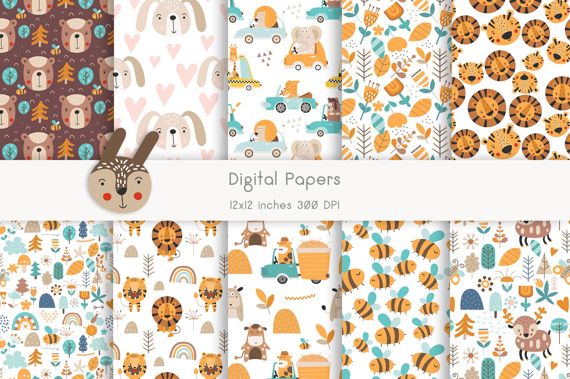 Cute Animals Digital Paper Pack, Woodland Animals Seamless (1805992 ...