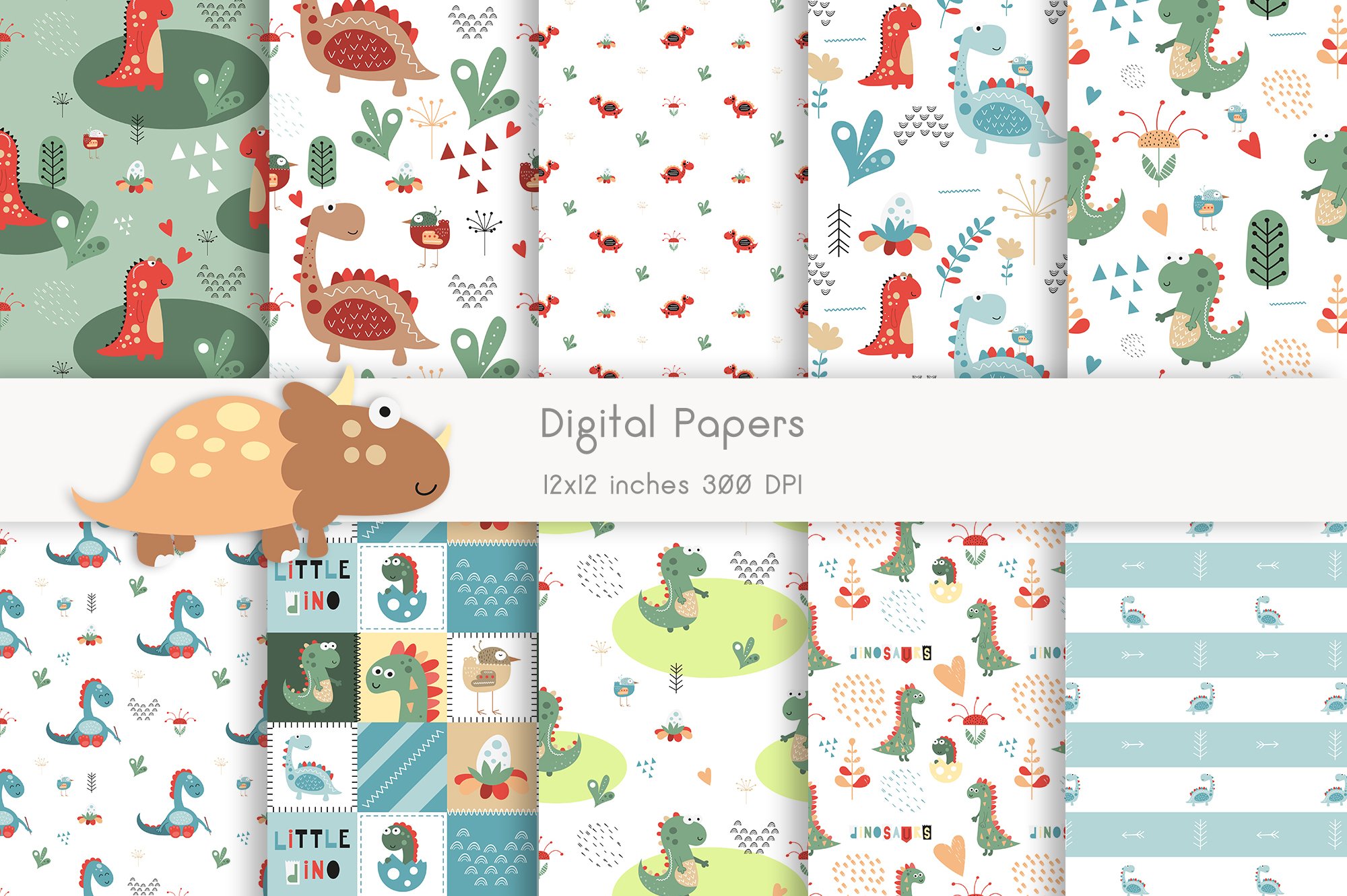 Dinosaur Digital Paper Pack, Dino Patterns (1805982)
