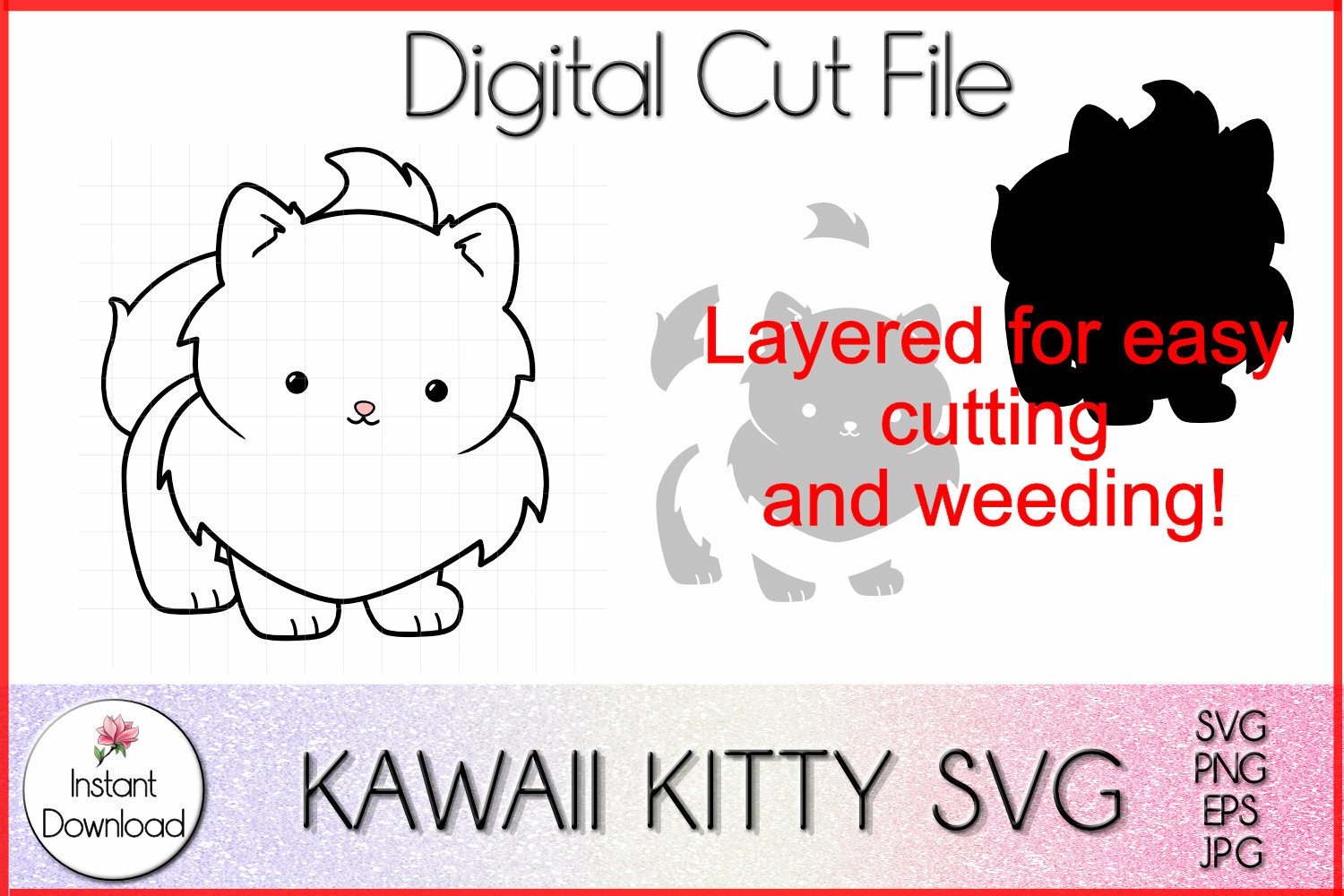 Kitten SVG, Cute Cat Cut File, Kawaii Kitty Clipart (1365034) | SVGs ...
