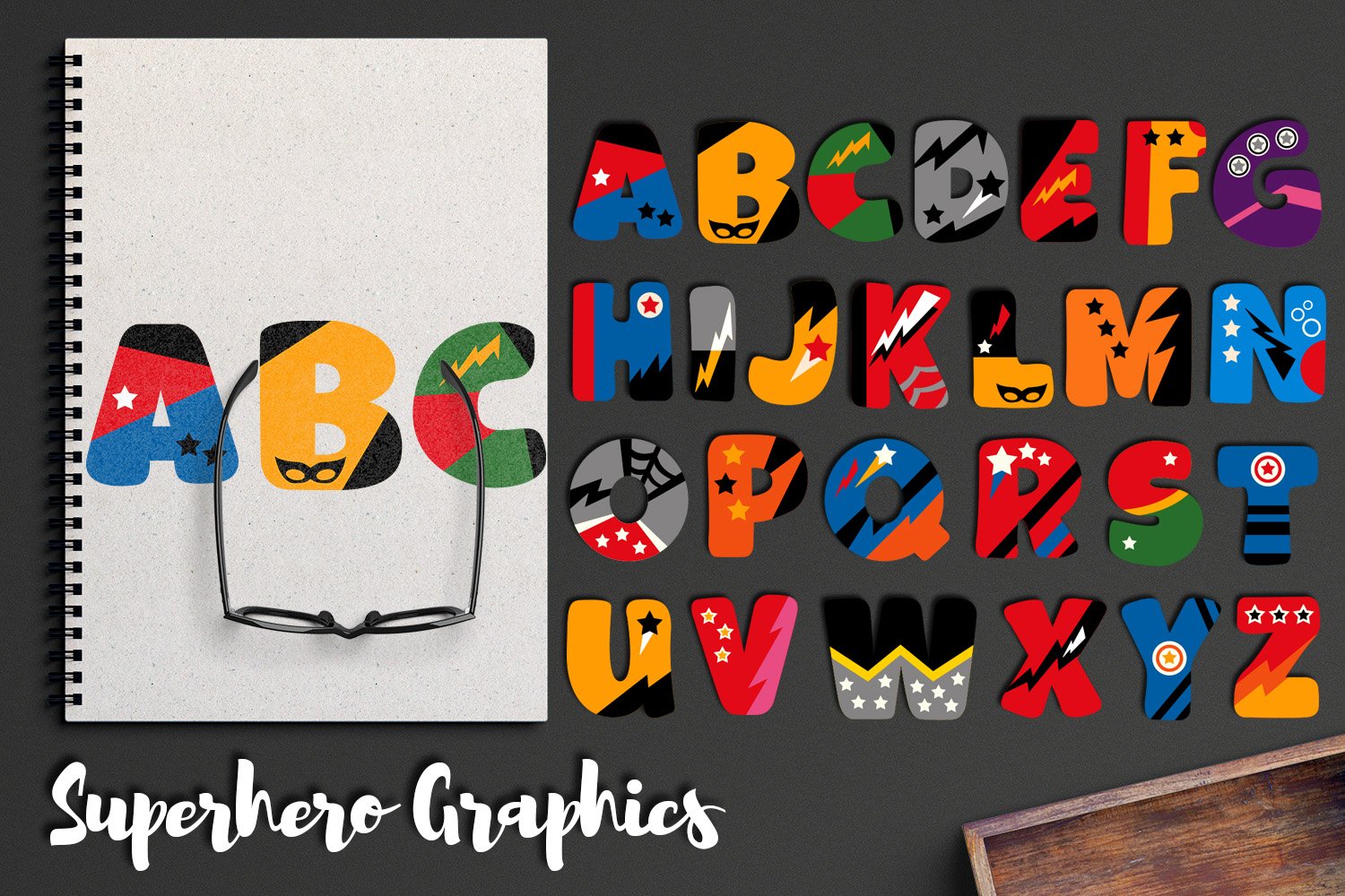 Superhero Alphabet Uppercase letters graphic illustrations (81001 ...