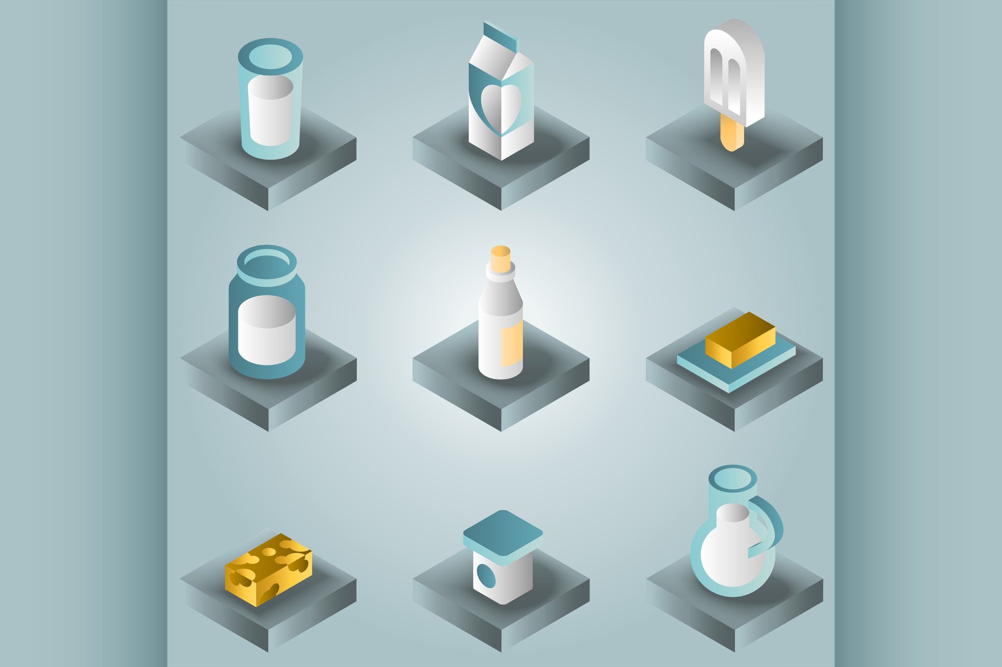 Milk color gradient isometric icons (768182) | Illustrations | Design ...
