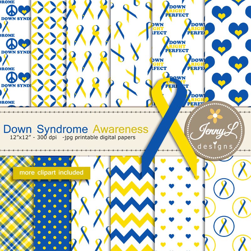 Down Syndrome Awareness Digital Papers and Cipart SET