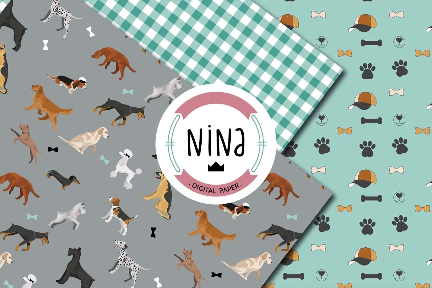 Dogs digital paper pack, Wrapping paper dogs, dog patterns (301411 ...