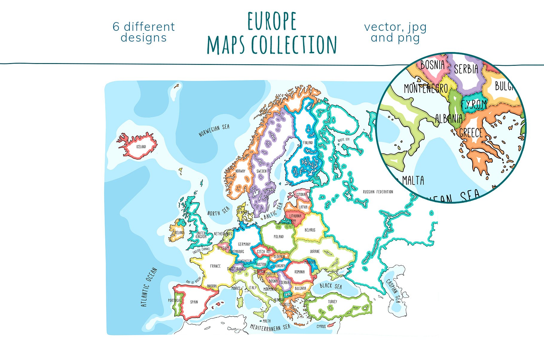 Maps of Europe. Hand drawn collection (136580) | Illustrations | Design ...