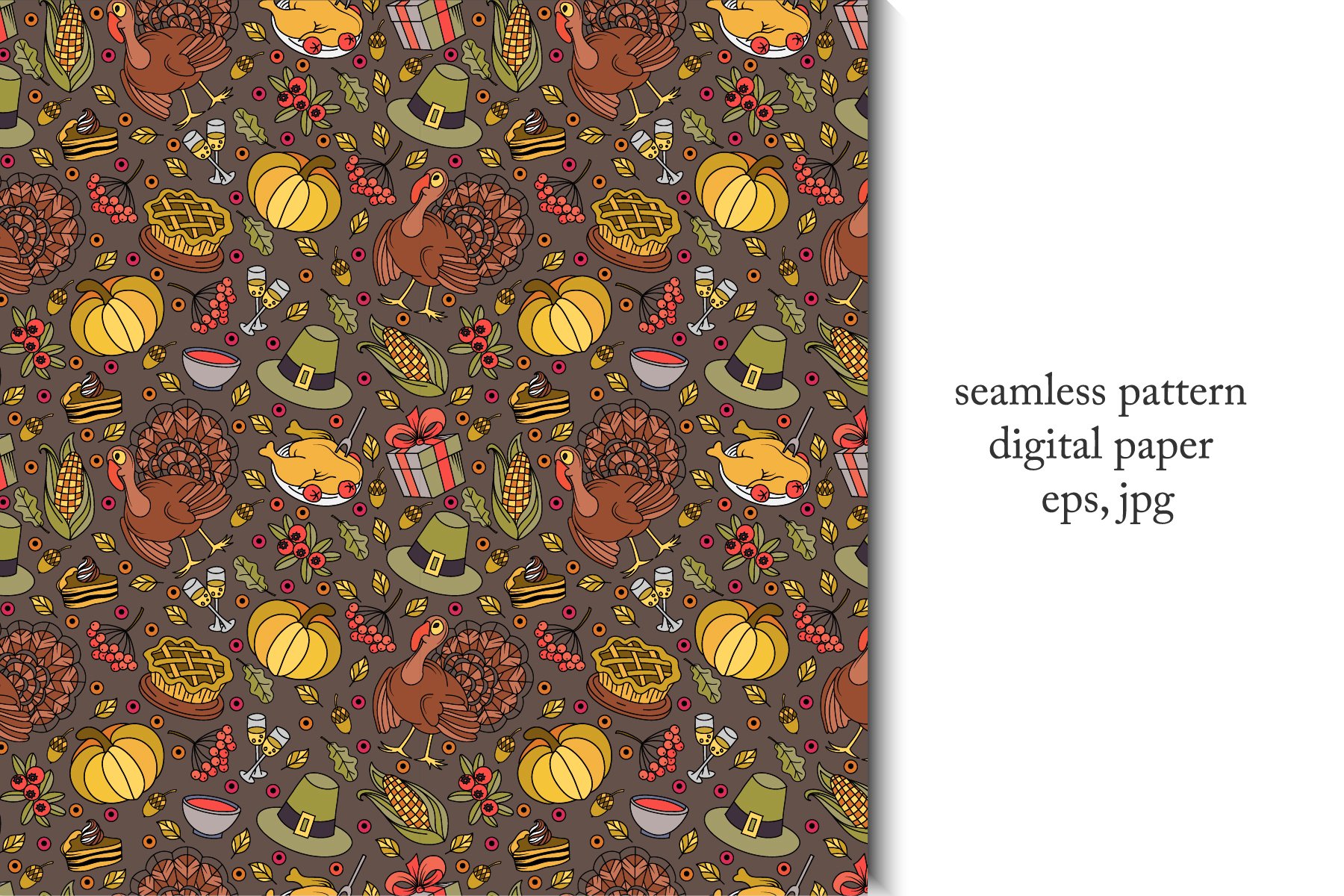Thanksgiving doodle seamless patterns, fall digital papers (940457 ...