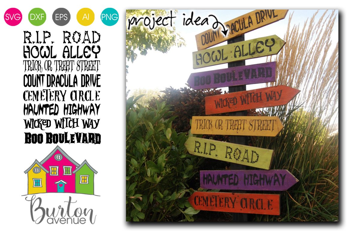 Halloween Street Names SVG File (198383) | SVGs | Design Bundles