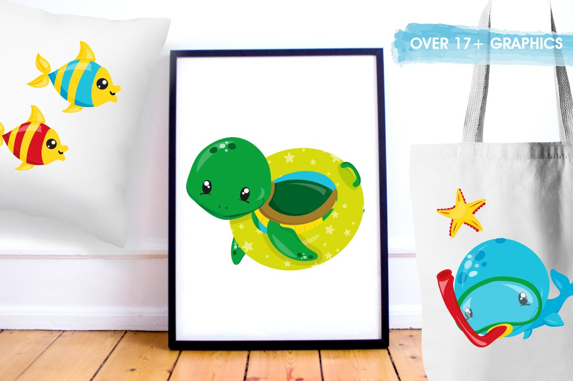 Summer beach Animals Graphics and illustrations, vecto