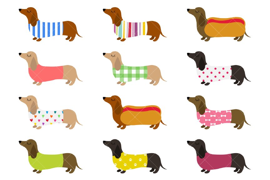 Dachshunds Clipart, Cute Sausage Dogs, Colorful Weiner Dogs (383449 ...