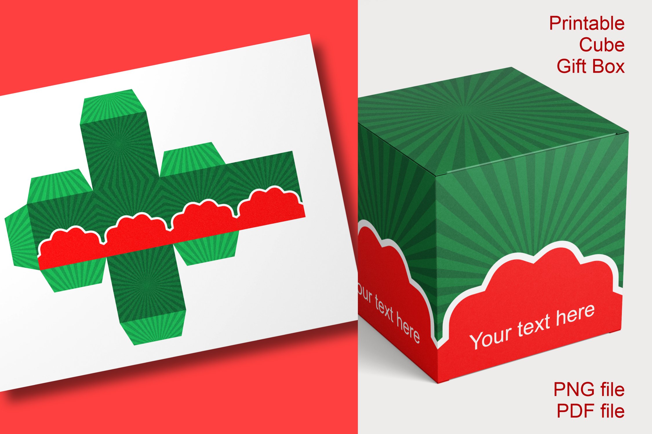 Printable Green Christmas Cube Gift Box Small Party Favor