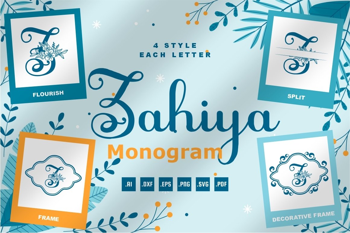 Zahiya Monogram - 4 Style Monogram (1224929) | Monograms | Design Bundles