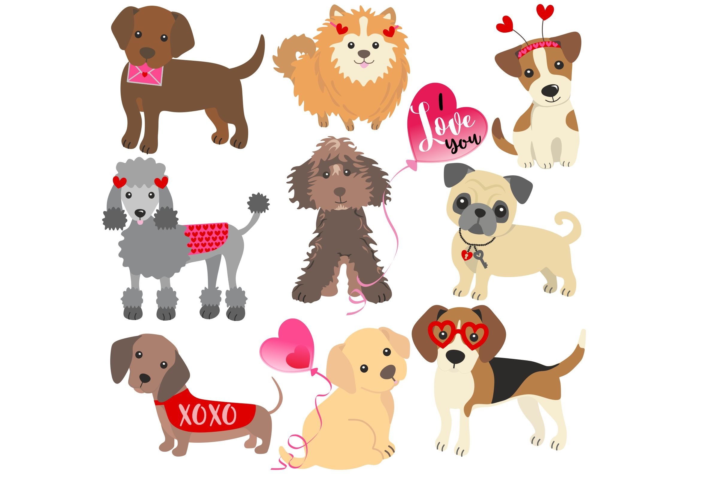 Valentine Dog Clipart (105068) | Characters | Design Bundles