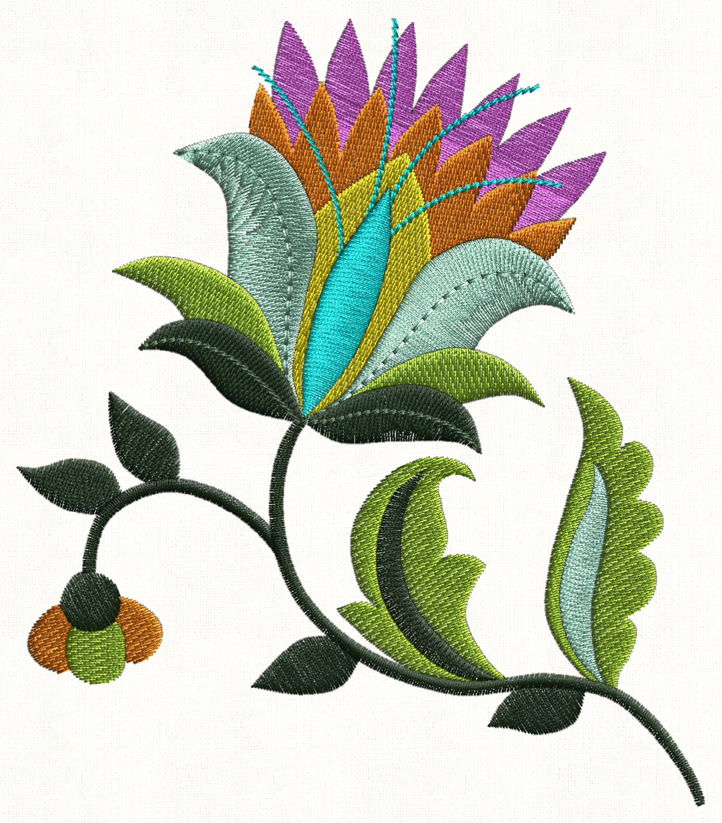 Spring Jacobean Flowers (70977) | Embroidery | Design Bundles