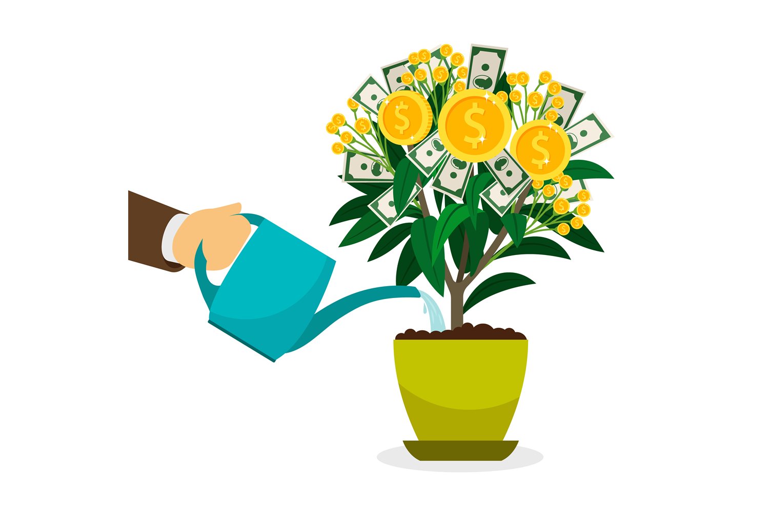 Hand watering money tree (875005) | Illustrations | Design Bundles