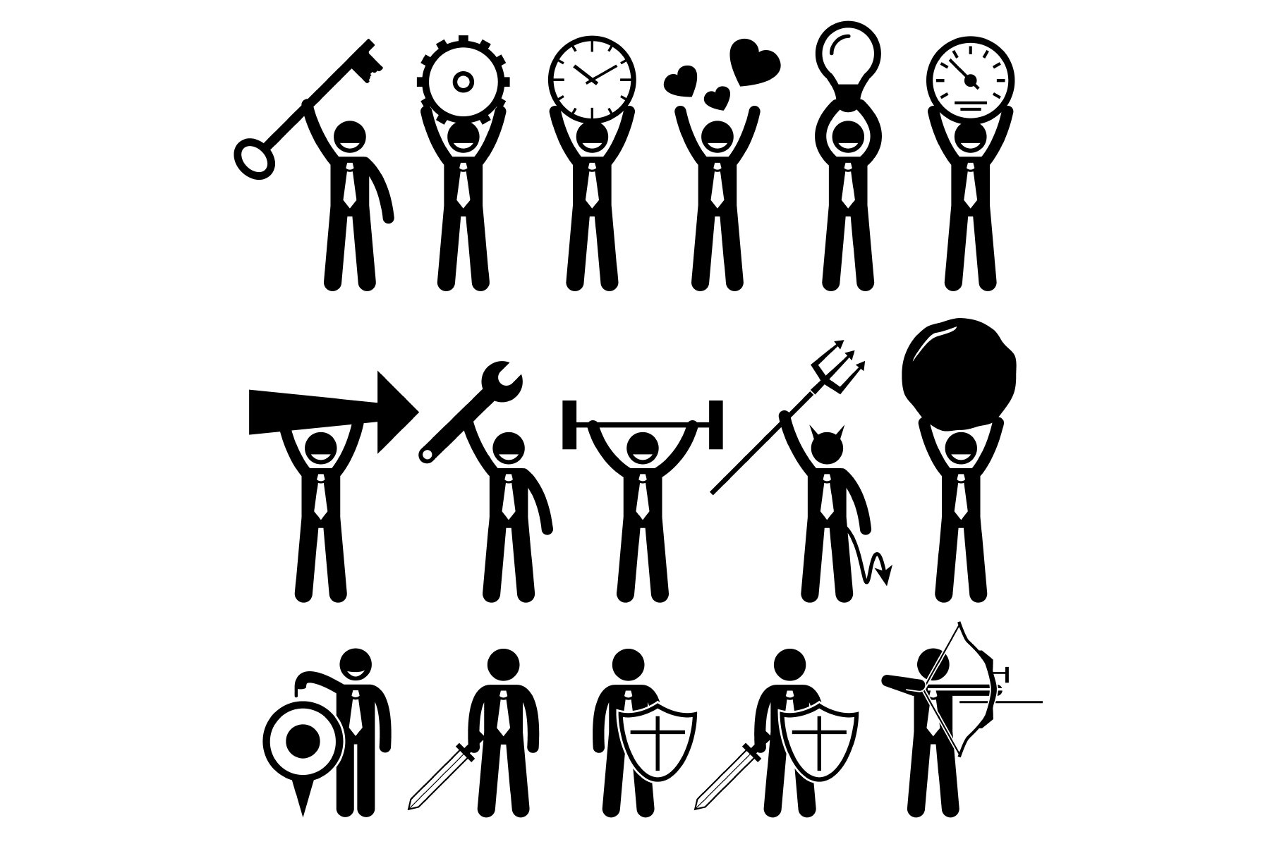 Business Man Businessman Using Various Objects Stick Figures