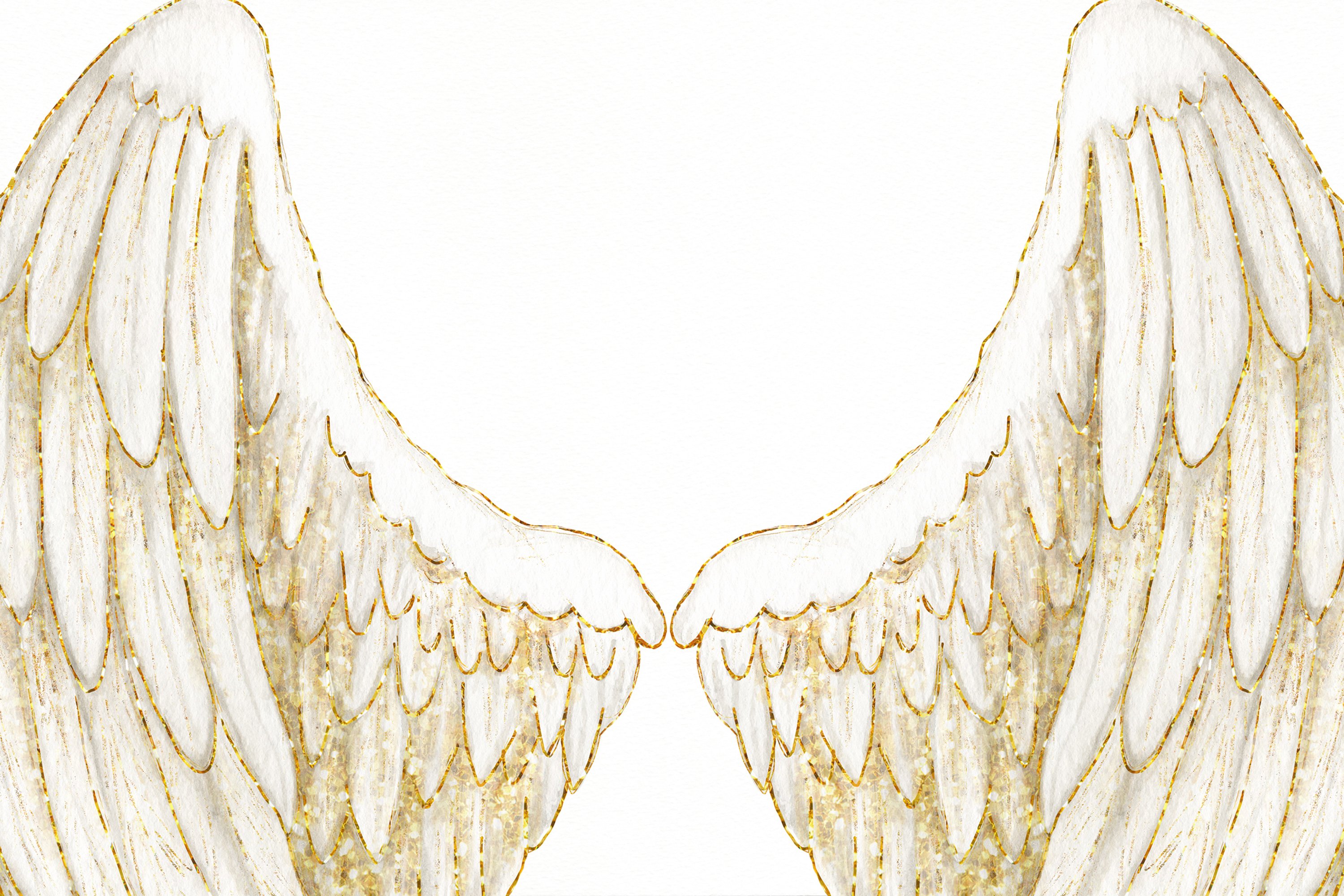 Angel Wings Watercolor Clipart, Angelic Wing, Gold Glitter (689254 ...