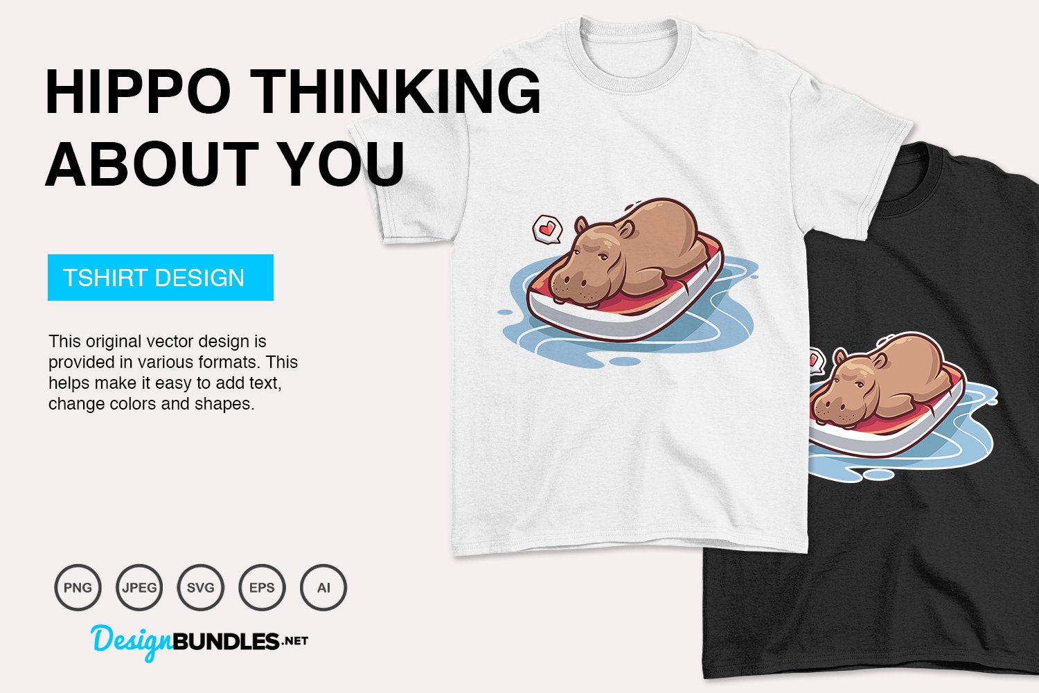 Hippo Thinking About You Vector Illustration