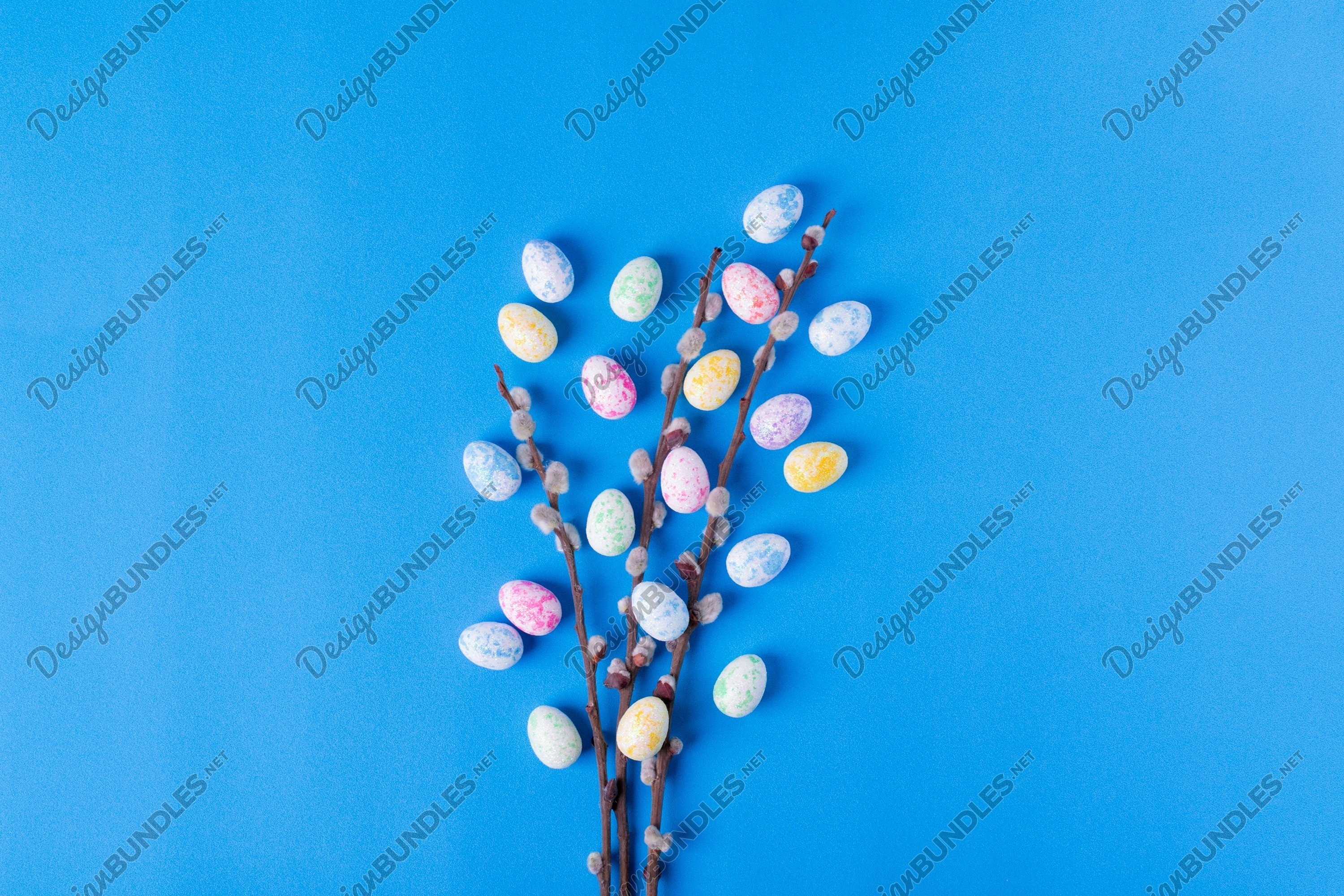Tree made of Easter eggs and willow twigs on blue (1317578) | Holiday ...