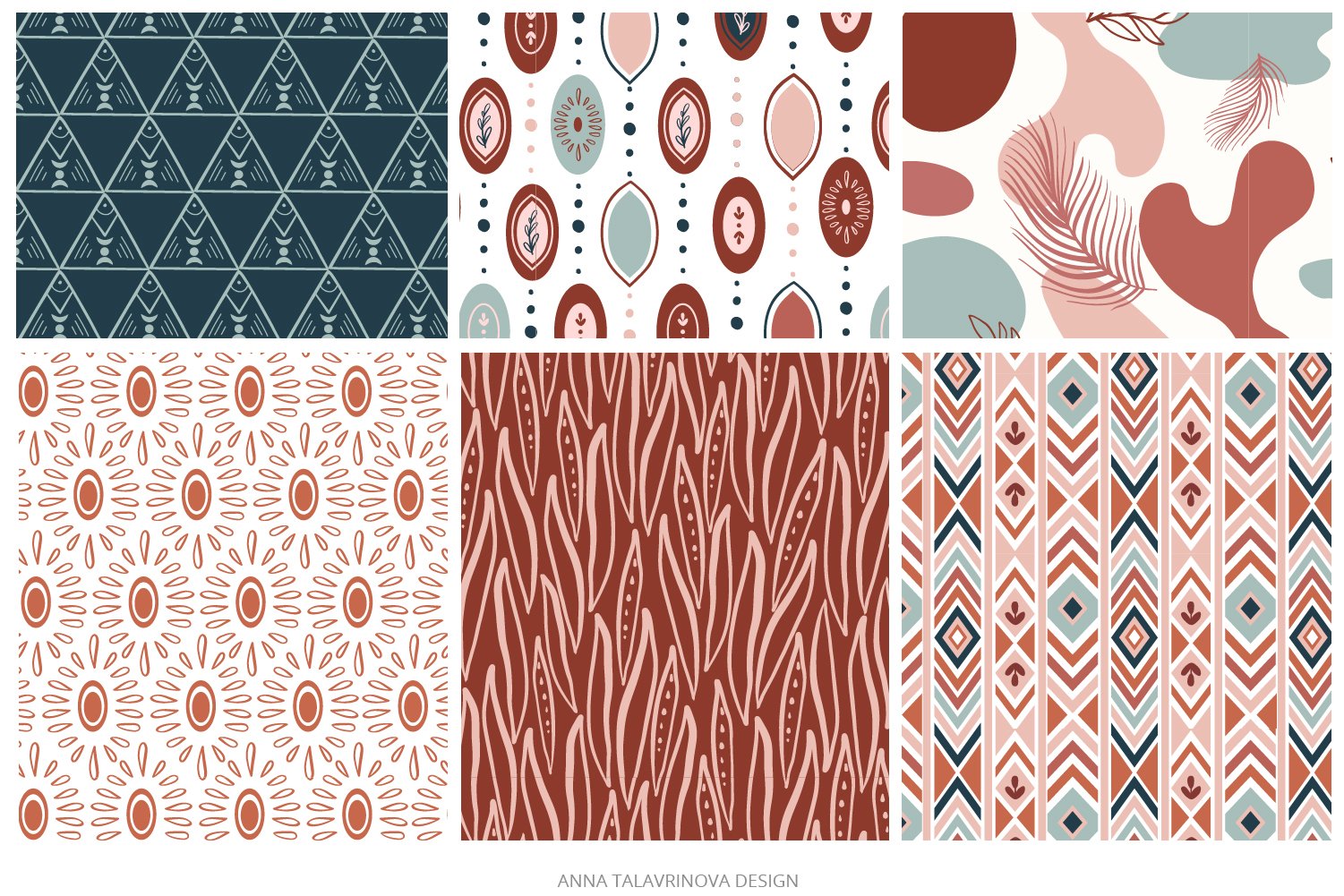 Boho chic digital paper set, bohemian seamless patterns pack (795870 ...