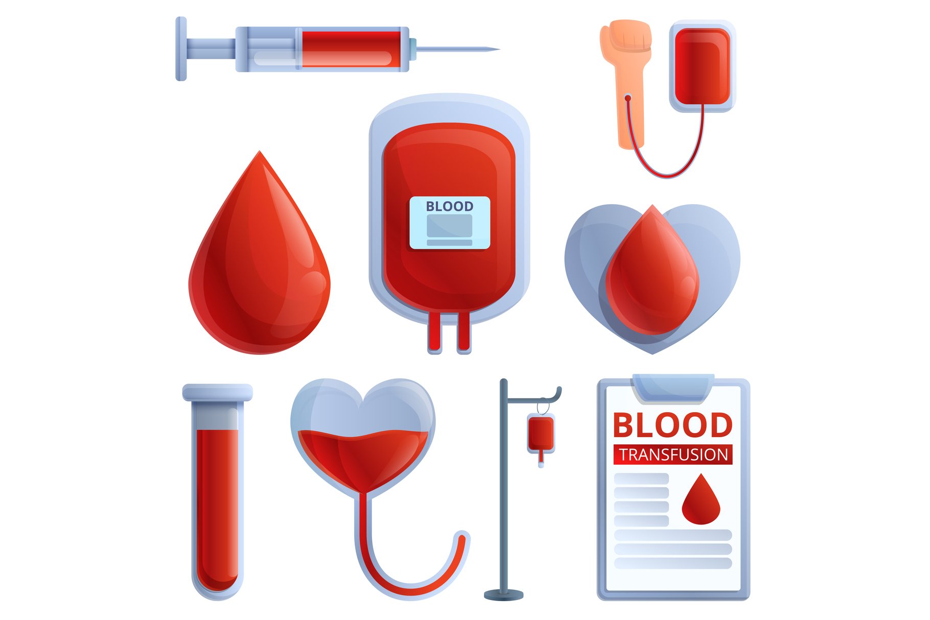 Blood transfusion icons set, cartoon style (568264) | Illustrations ...