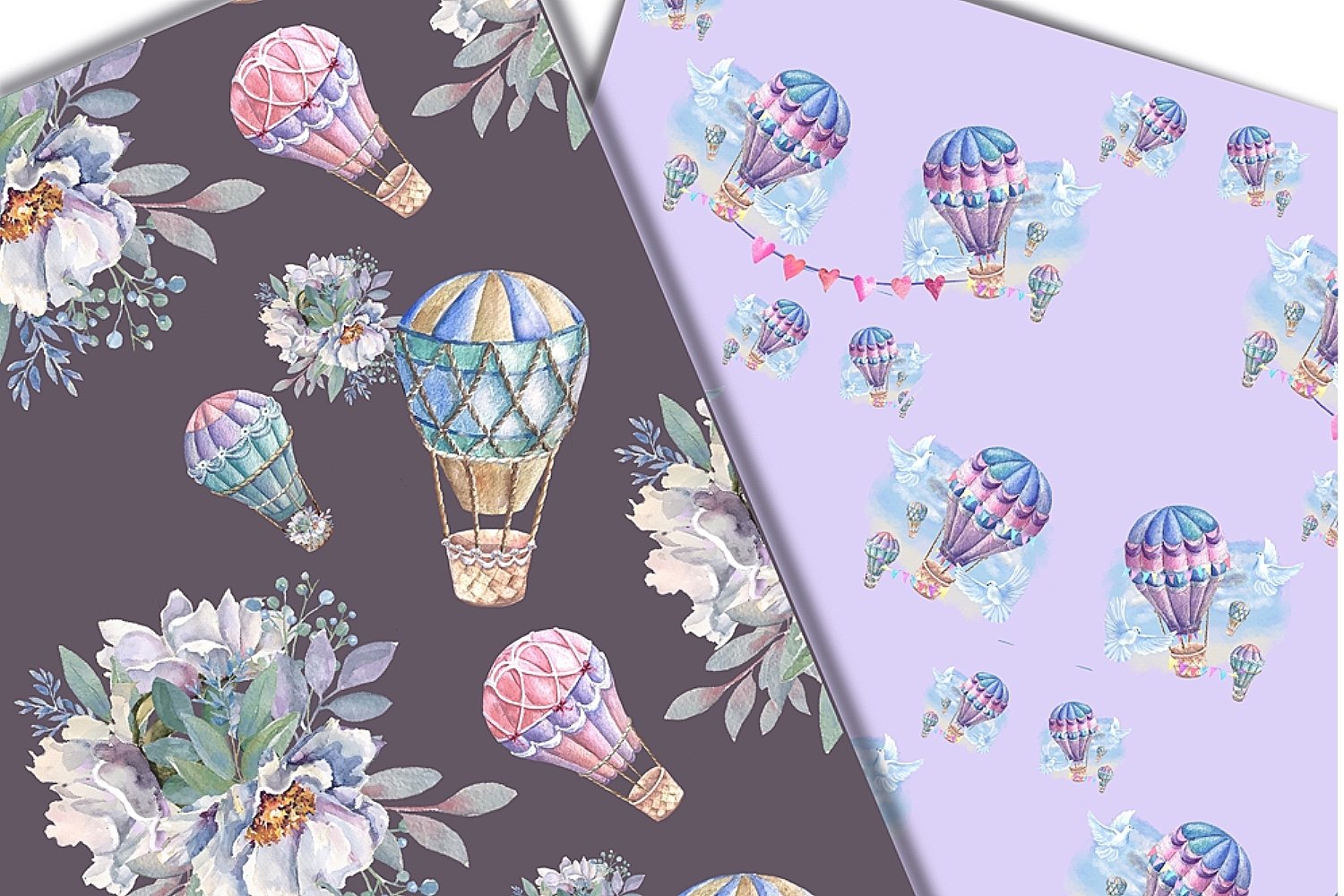 Seamless Watercolor digital Paper Hot Air Balloons (974561) | Patterns ...