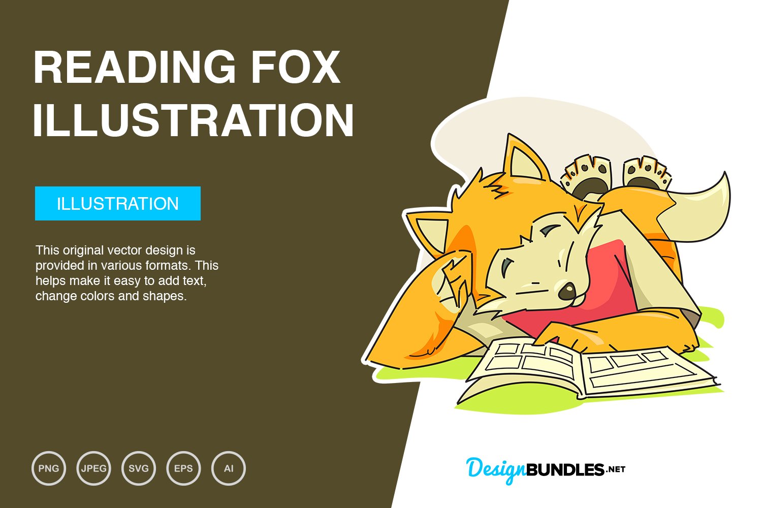 Reading Fox Vector Illustration