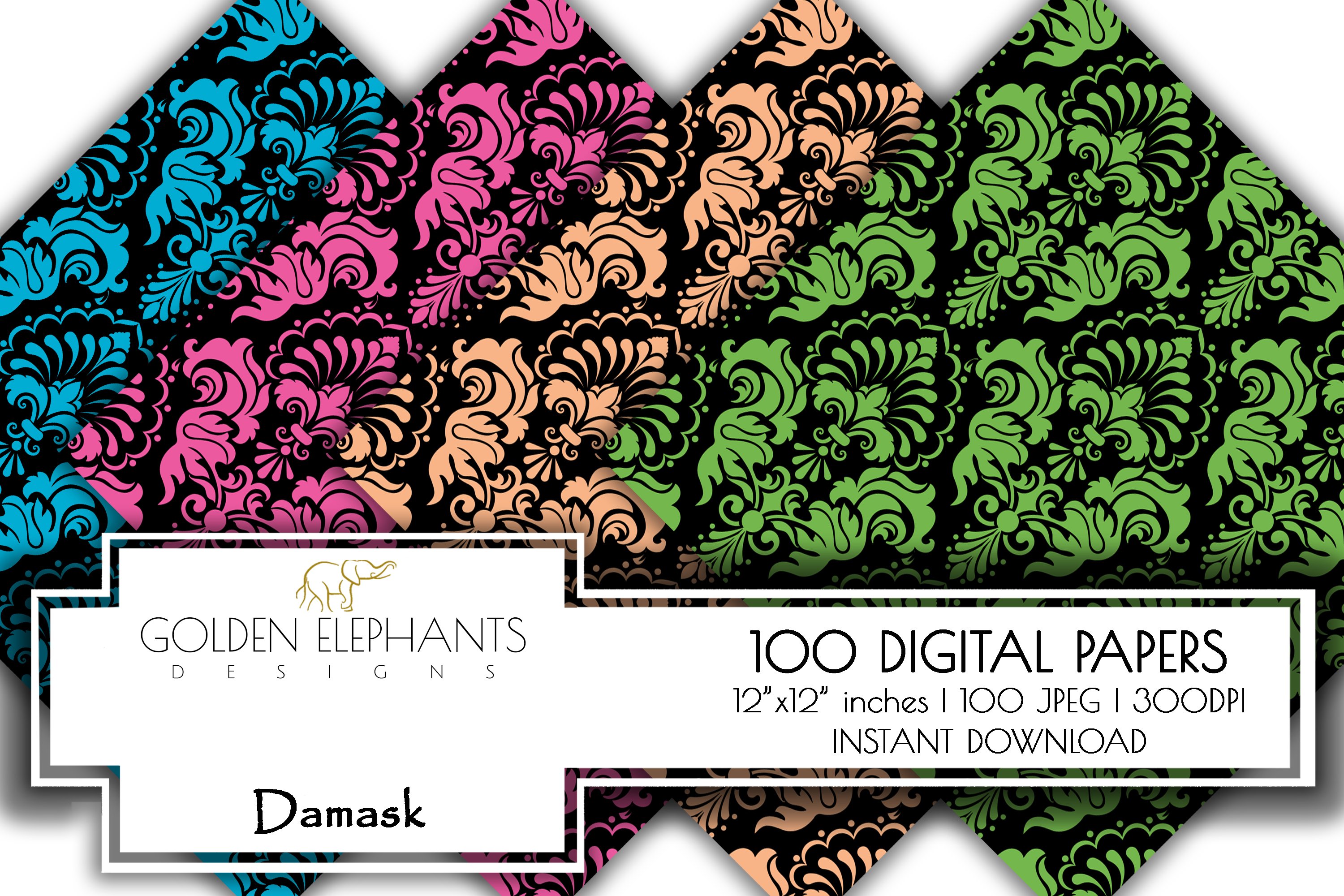 100 Seamless Damask Digital Paper (539808) | Backgrounds | Design Bundles