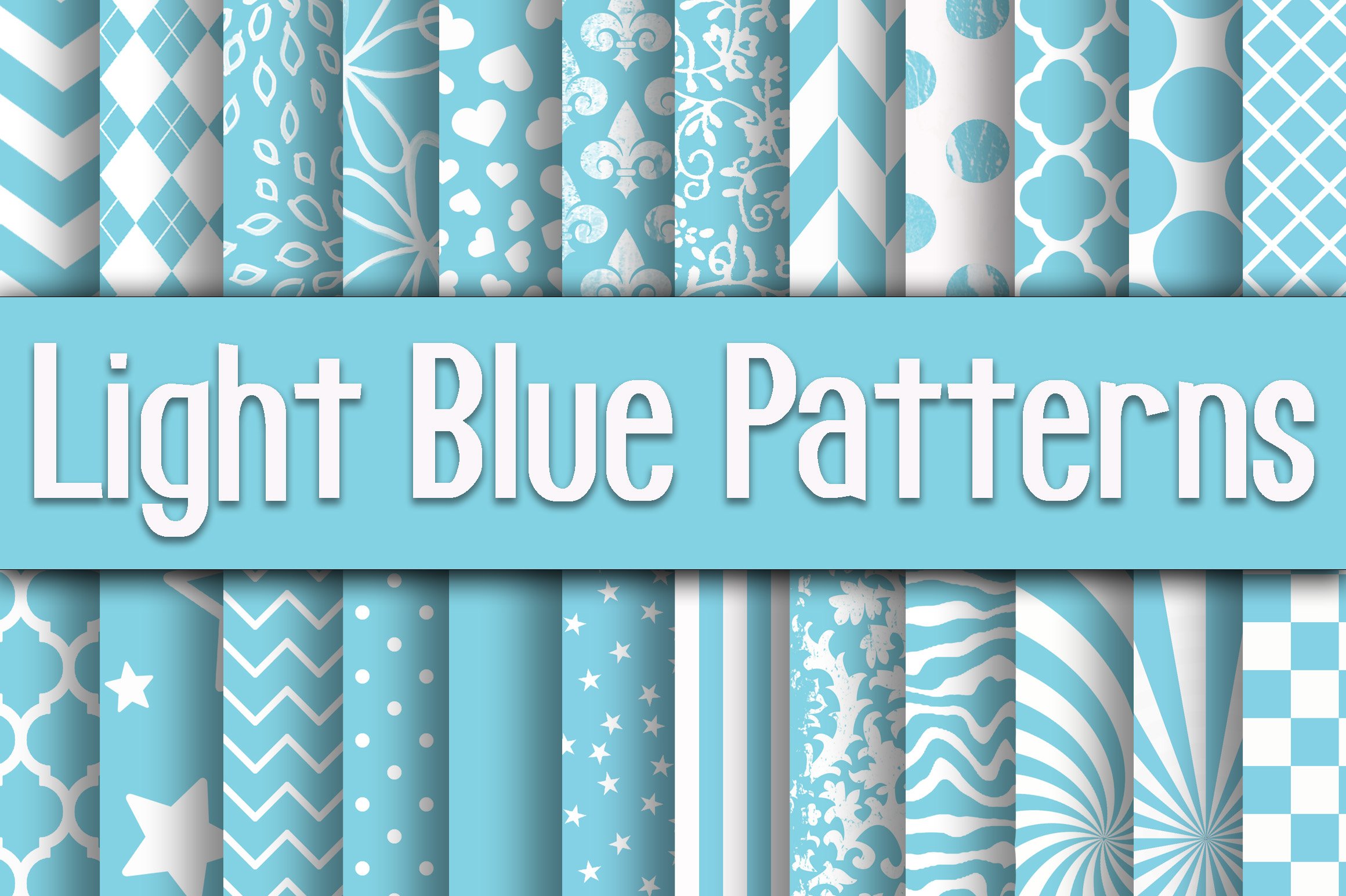 Light Blue Patterns Digital Paper (37254) | Backgrounds | Design Bundles