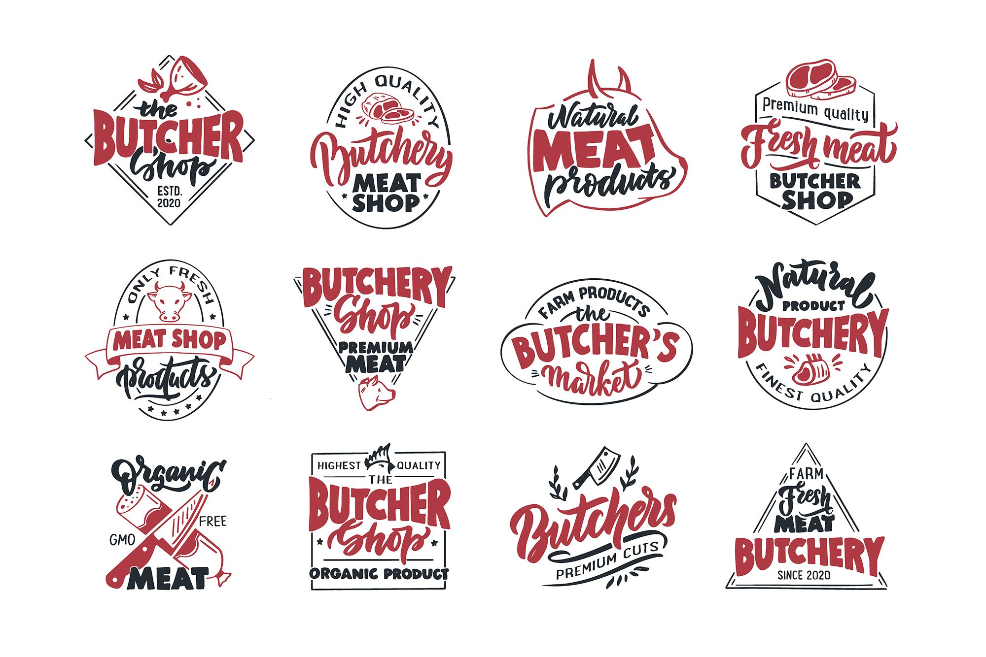 Set of retro butchery badges (481284) | Illustrations | Design Bundles