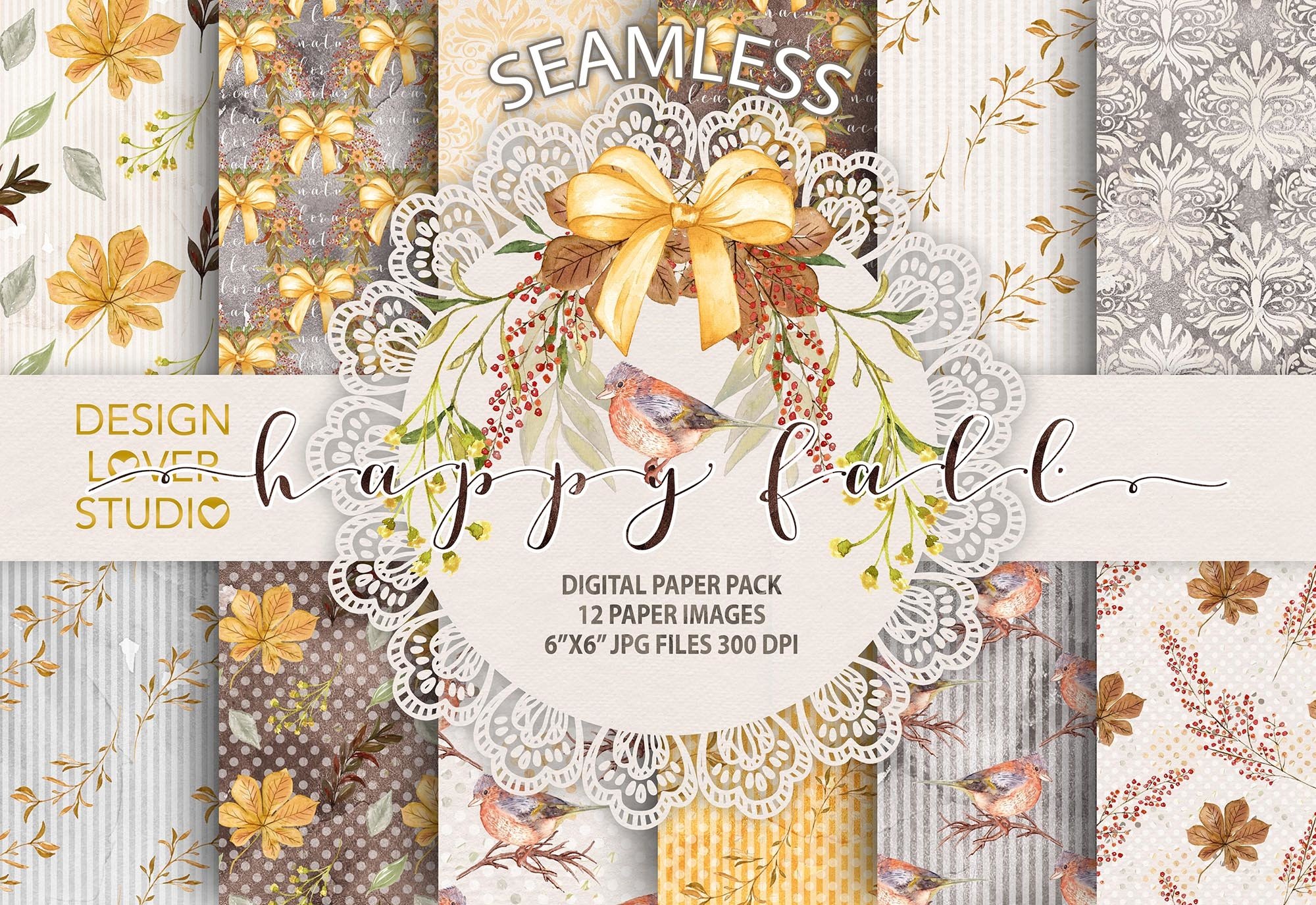 Watercolor "Happy Fall" digital papers pack