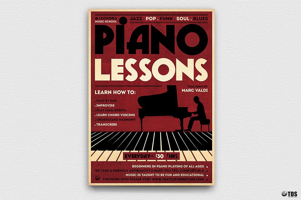 Piano Lessons Flyer Template (63944) | Flyers | Design Bundles