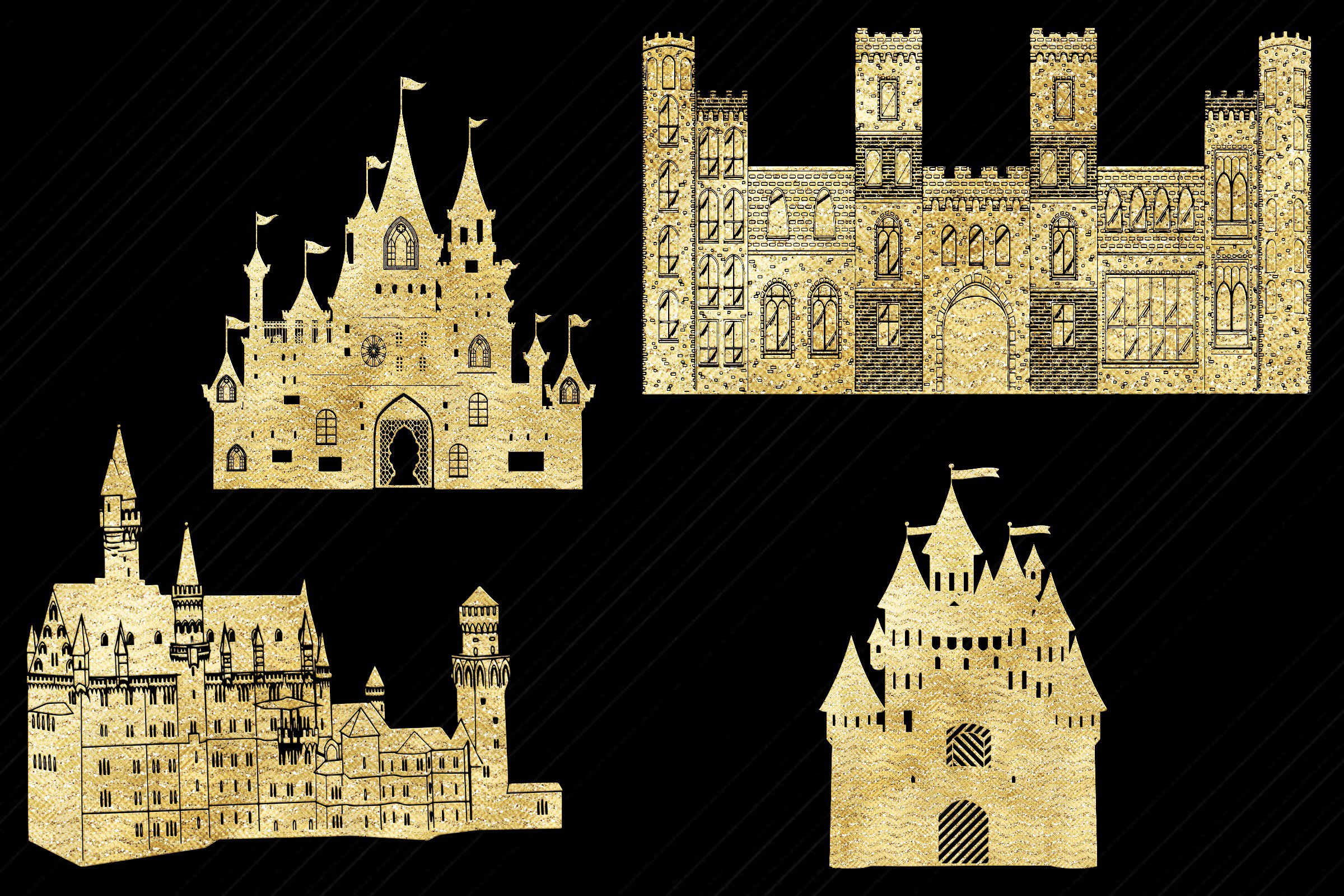 Gold Foil Castle Clip Art (160339) | Illustrations | Design Bundles