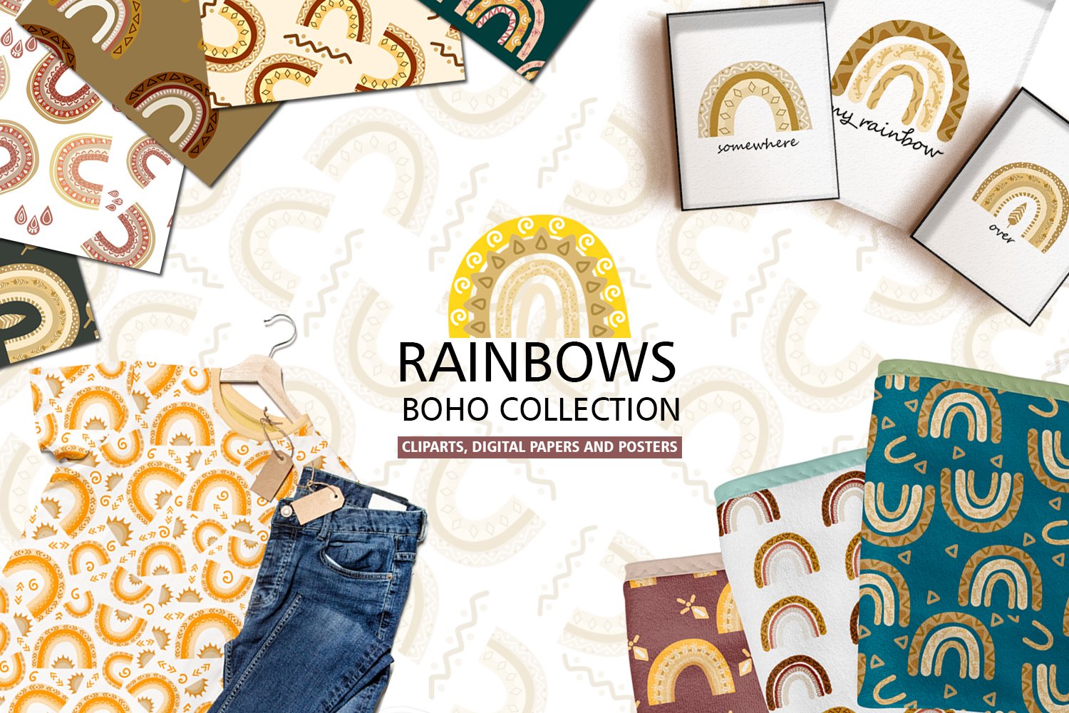 Printing & Printmaking Boho Rainbow Background Digital Paper Pack BOHO ...