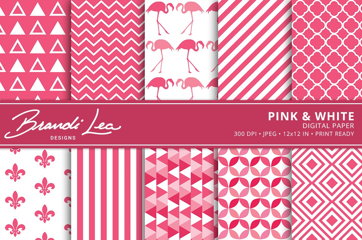 Pink & White Digital Paper Pack (26905) | Backgrounds | Design Bundles
