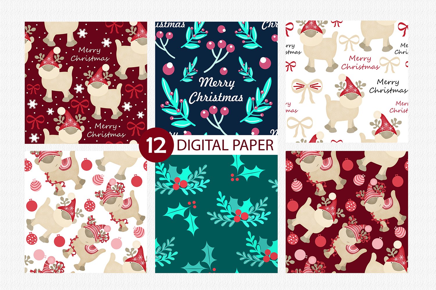 Cute rudolph digital paper, Christmas Reindeer scrapbook (792529 ...