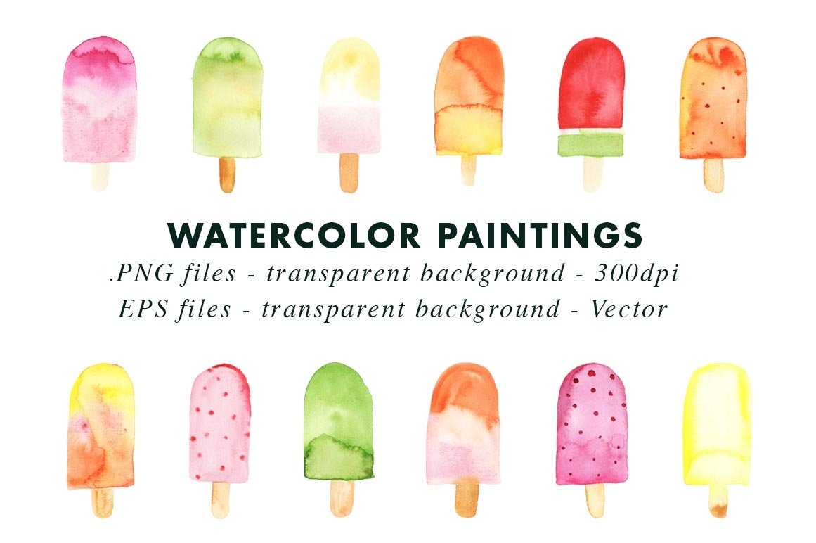Watercolor Ice Lolly Illustration Clip Art in PNG & EPS
