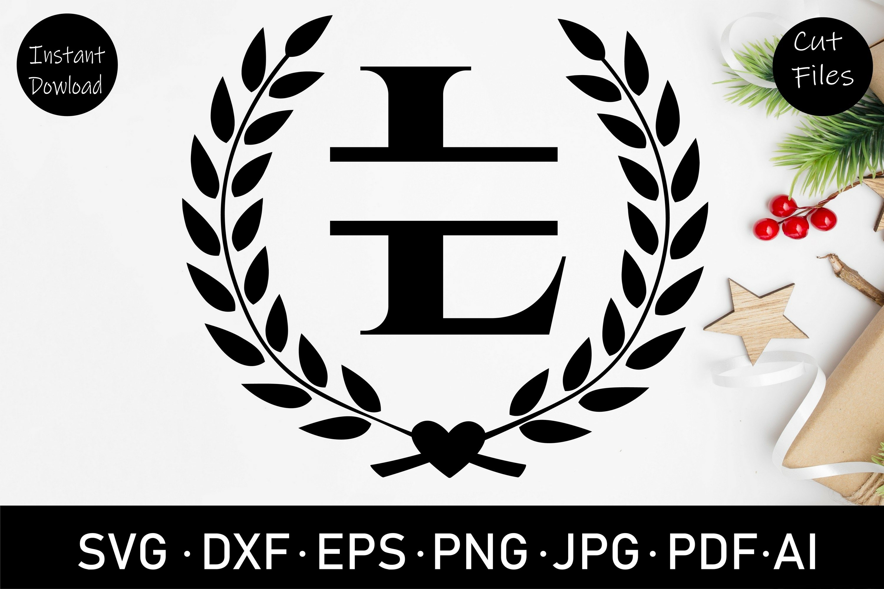 Floral Wreath Split letter L monogram SVG, EPS, Dxf, PNG (1277411 ...