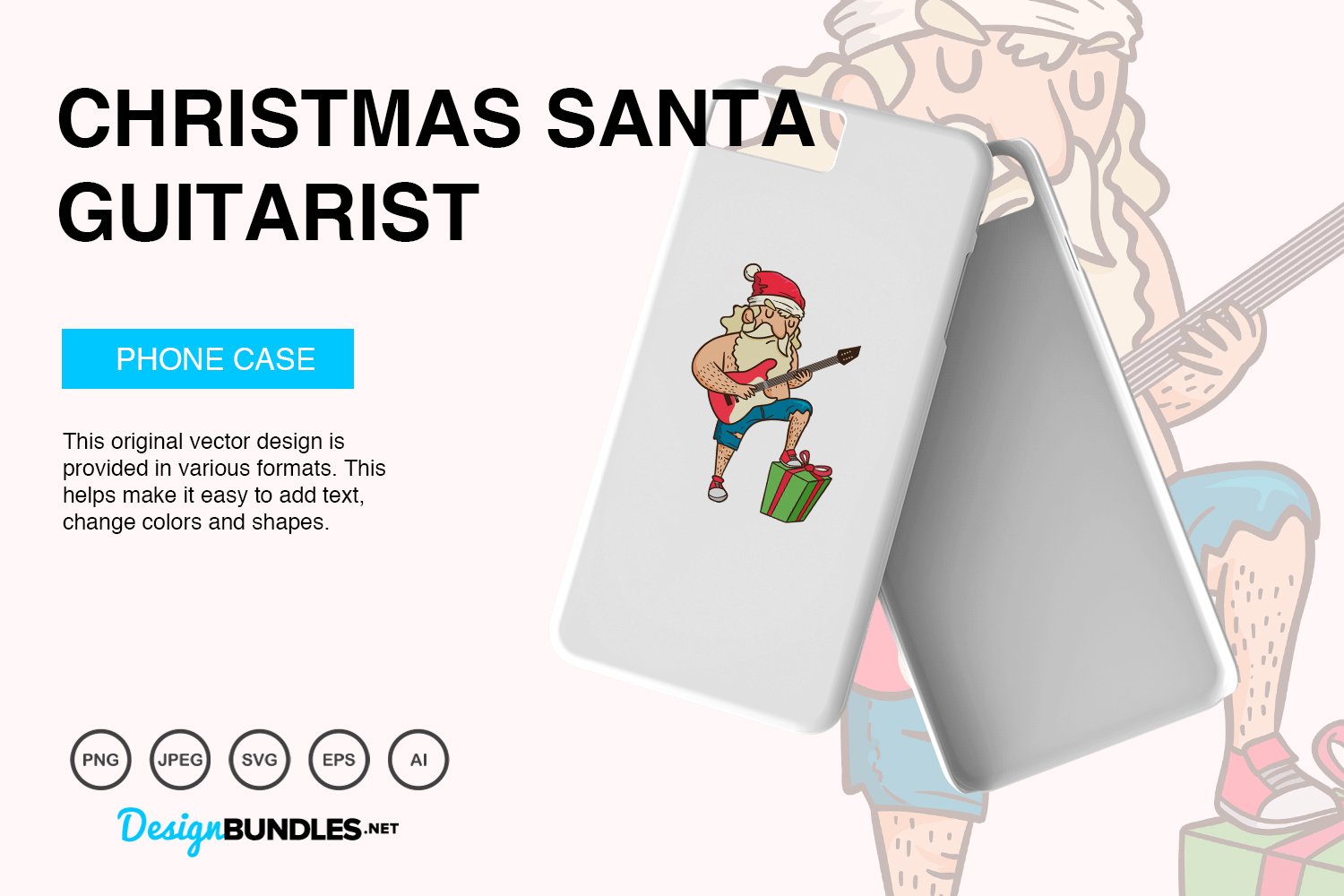 Santa Playing Guitar Vector Illustration