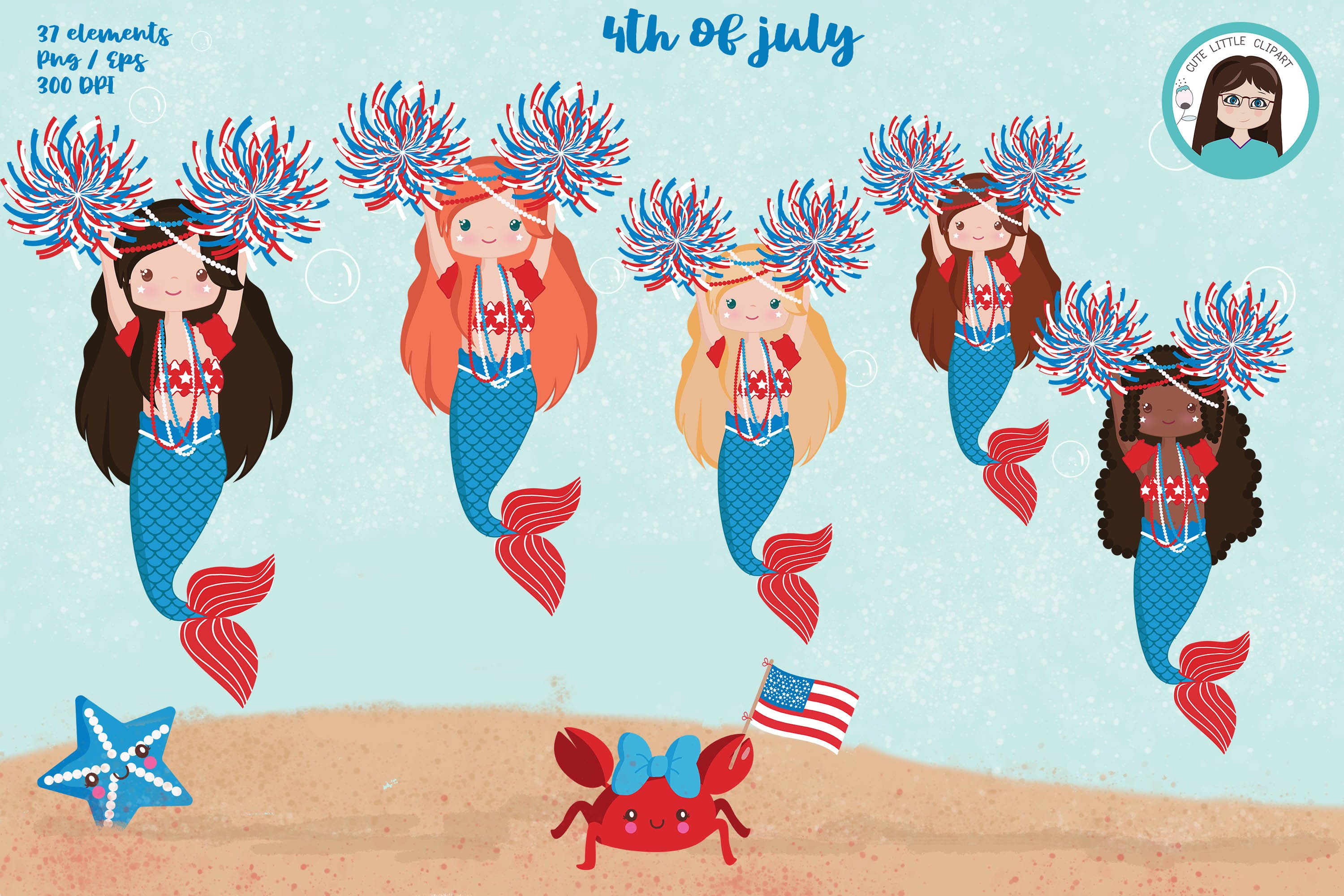 4th of July mermaids (667633) | Characters | Design Bundles